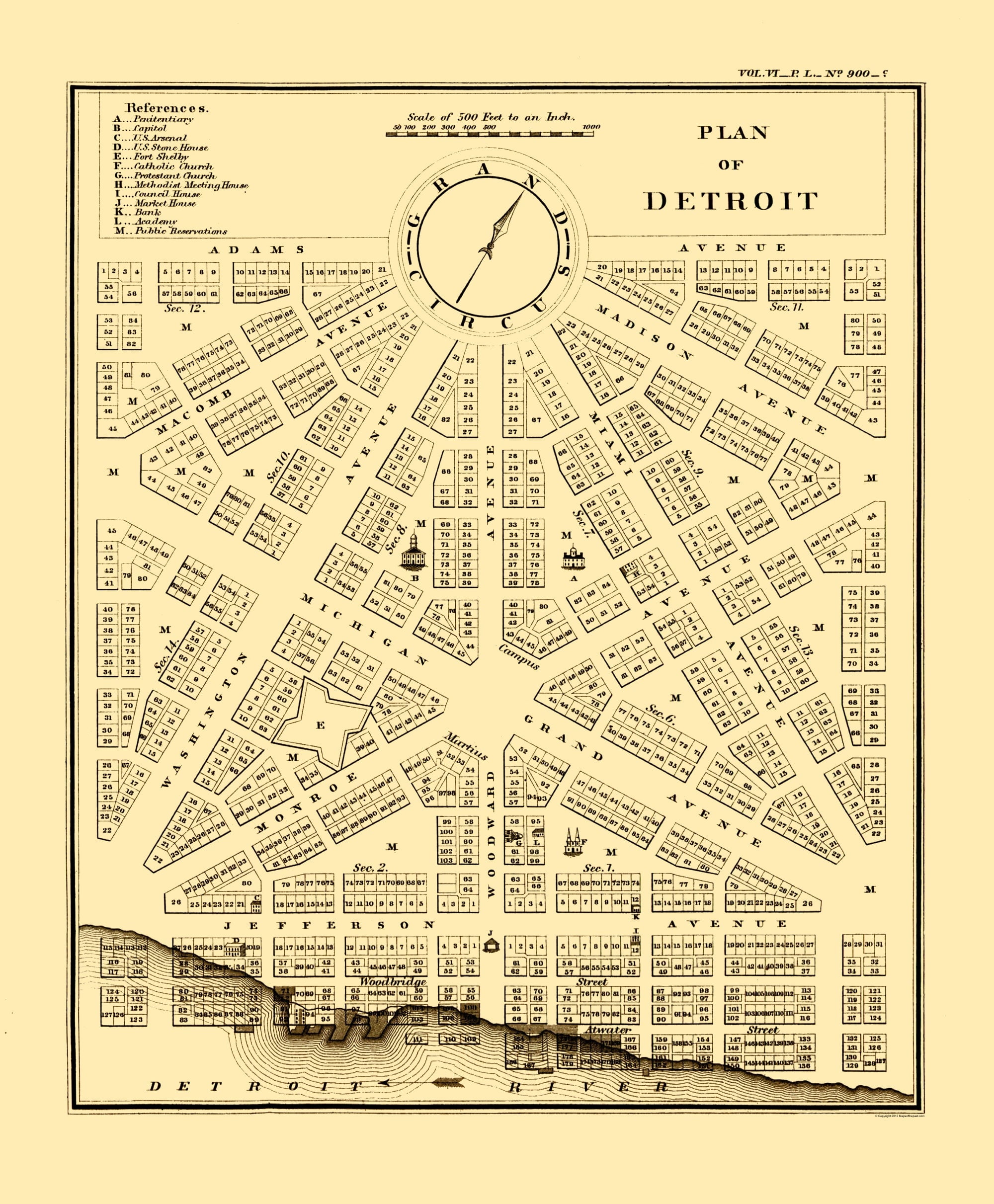 Historic City Map - Detroit Michigan Plan - Bowen 1807 - Vintage Wall ...