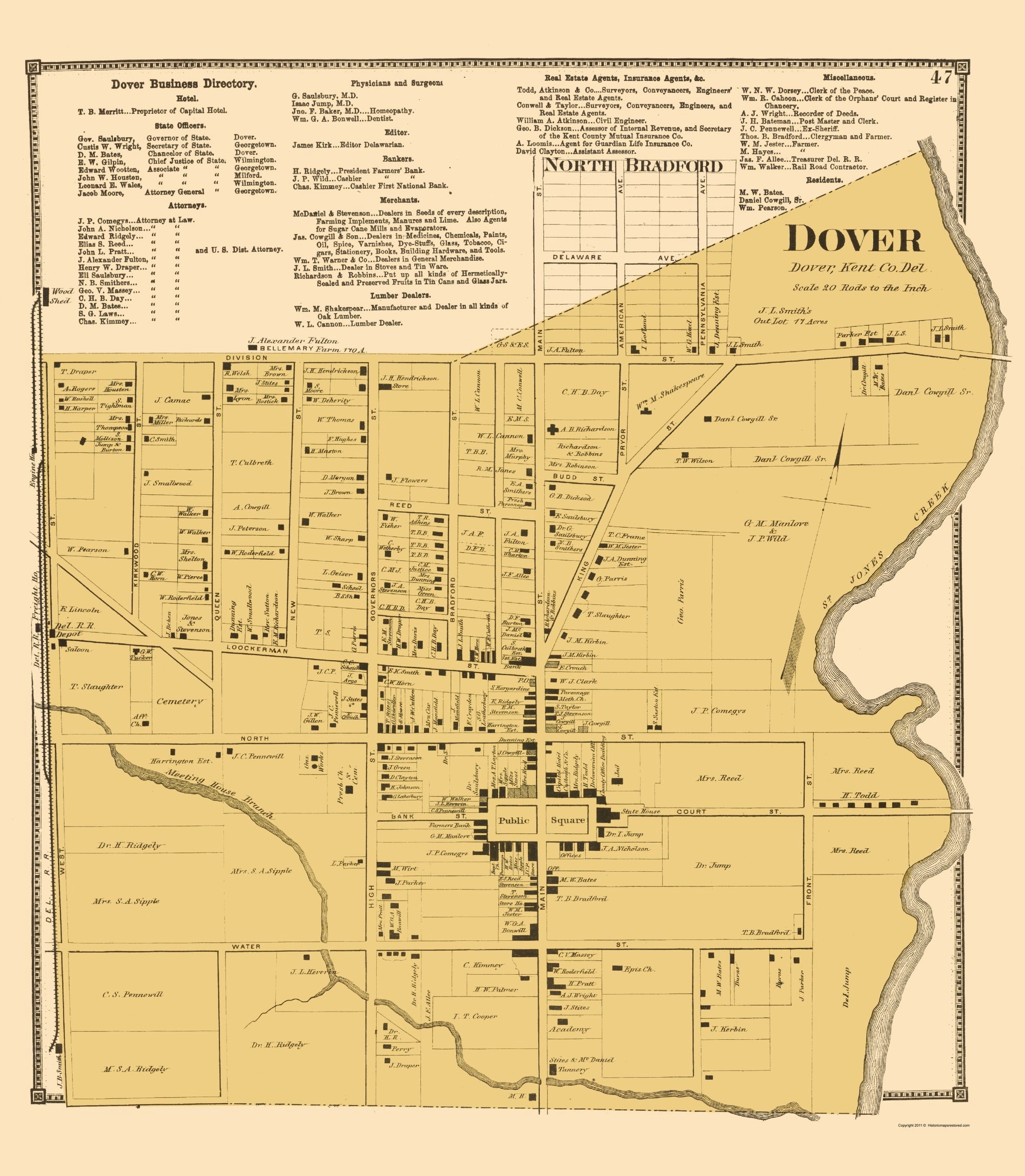 Historic City Map - Dover Delaware - Beers 1868 - 23 x 26.40 - Vintage ...