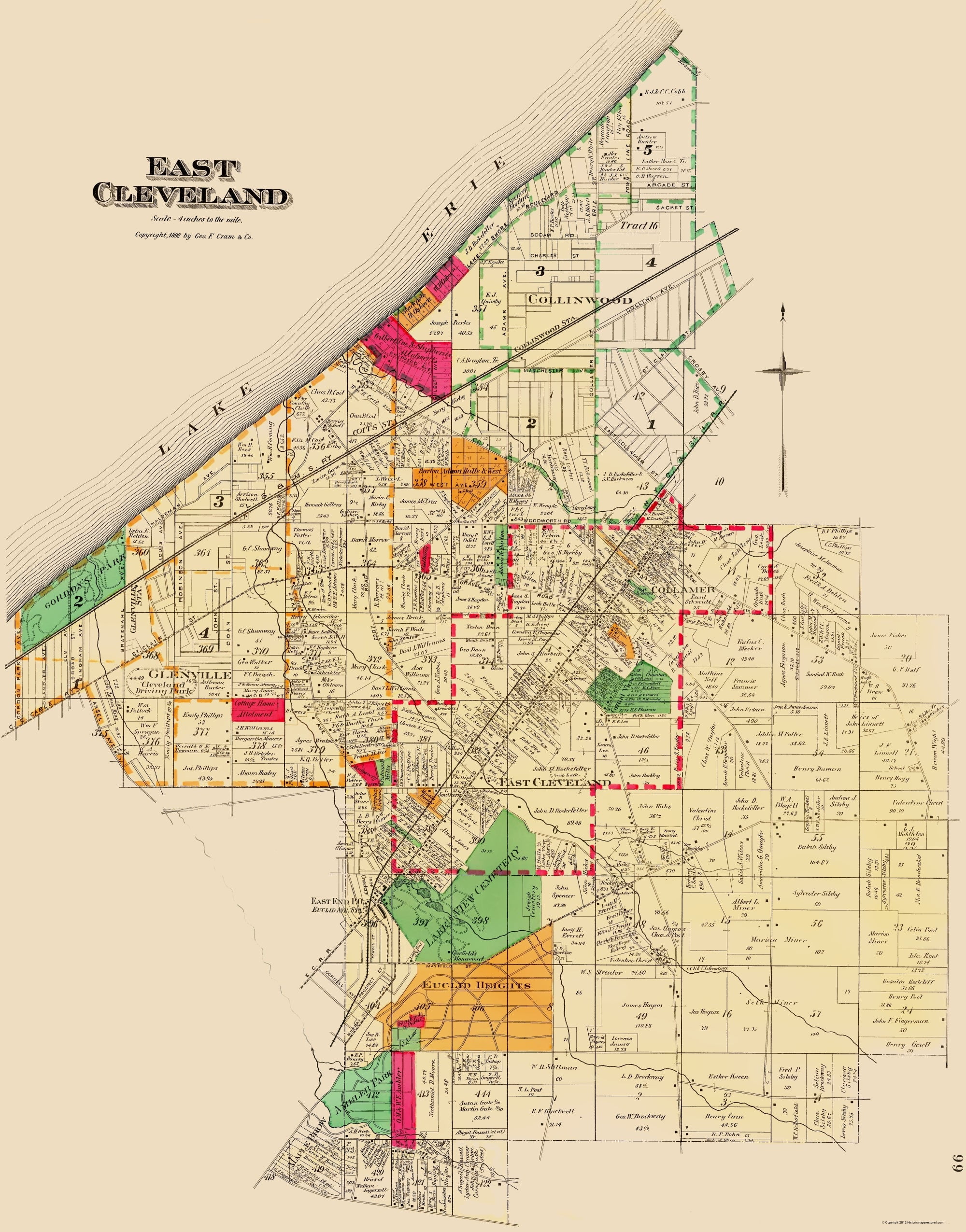Historic City Map - East Cleveland Ohio - Cram 1892 - Vintage Wall Art ...