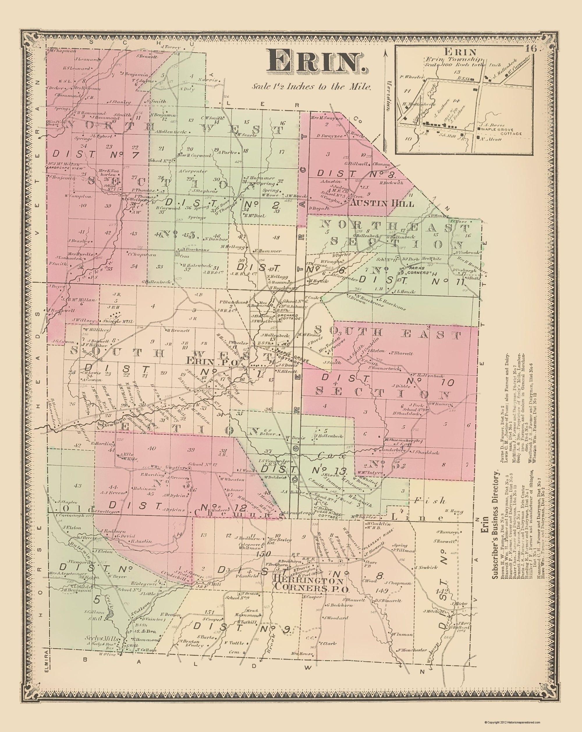 Historic City Map - Erin New York - Beers 1869 - 23 x 28.88 - Vintage ...