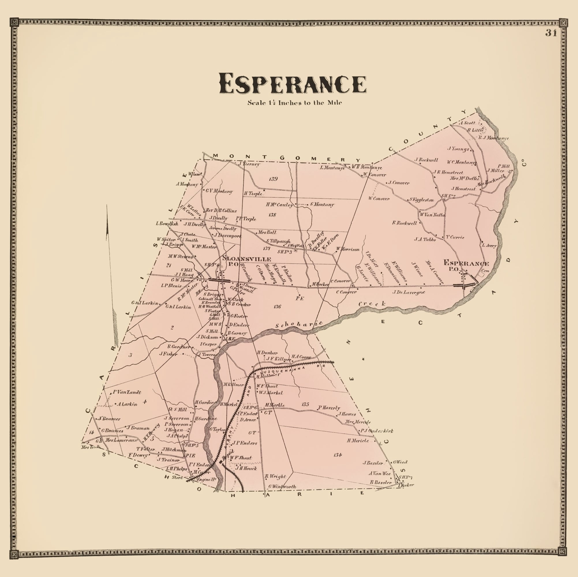 Historic City Map - Esperance New York - Stone 1866 - 23 x 23.04 ...