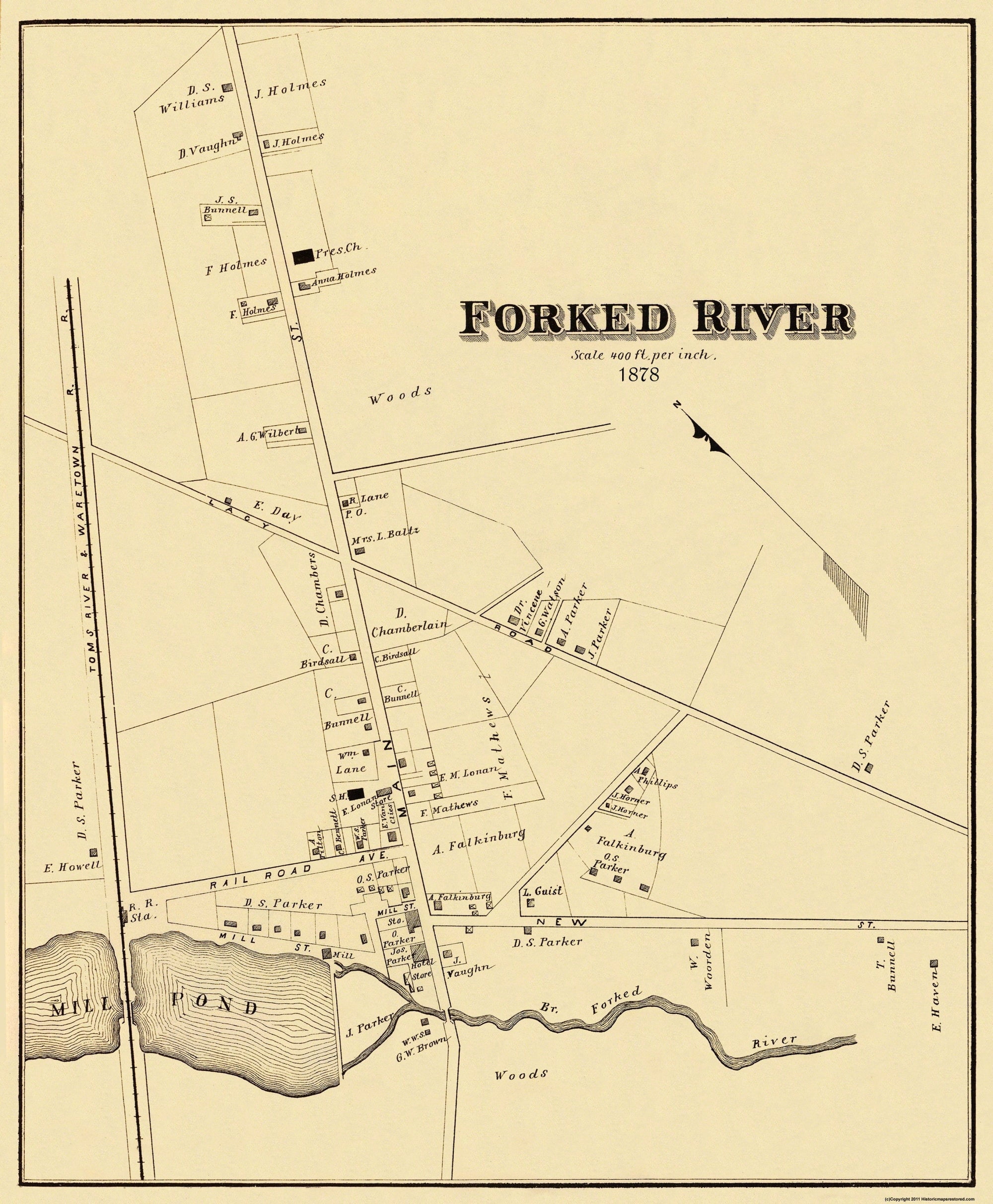 Historic City Map - Forked River New Jersey - Woolman 1878 - 23 x 27.88 ...