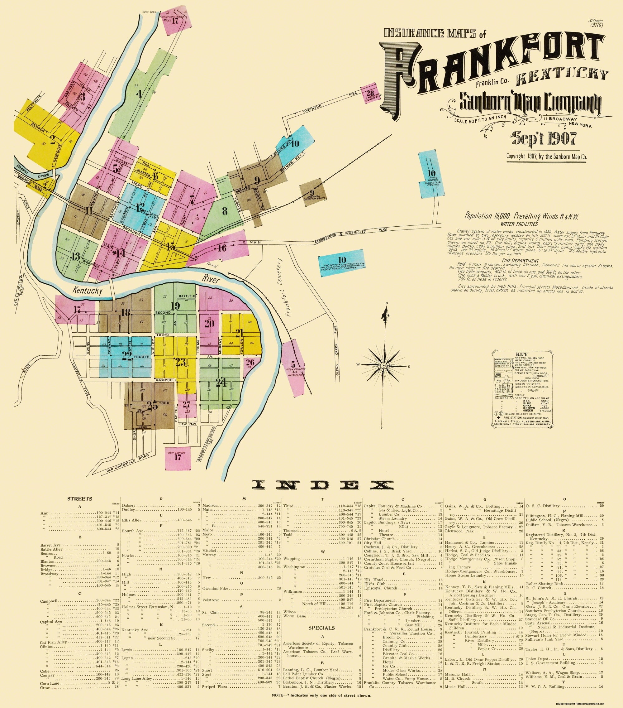 Historic City Map - Frankfort Kentucky - Sanborn 1907 - 23 x 26.13 ...