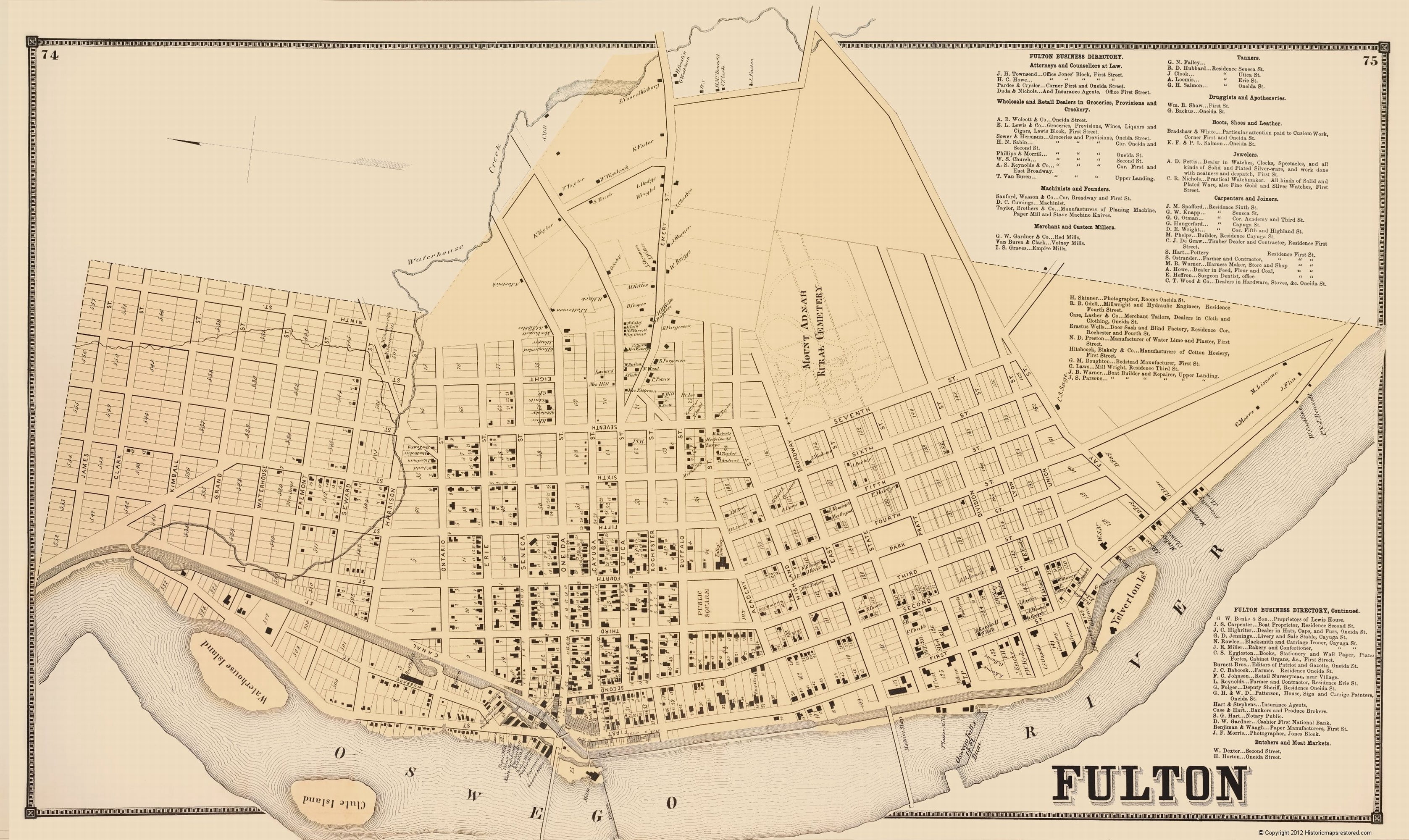 Historic City Map - Fulton New York - Stone 1866 - Vintage Wall Art ...