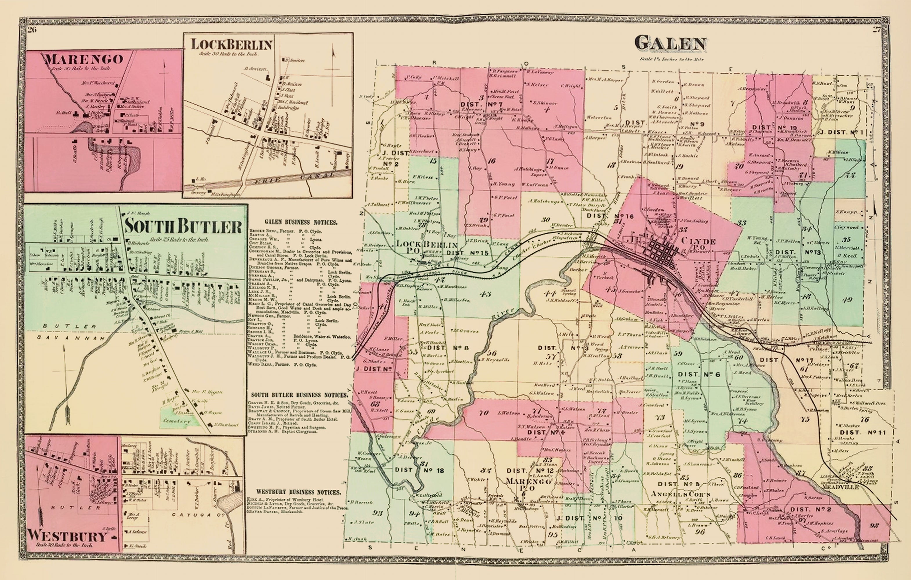 Historic City Map - Galen New York - Beers 1874 - 23 x 36.12 - Vintage ...