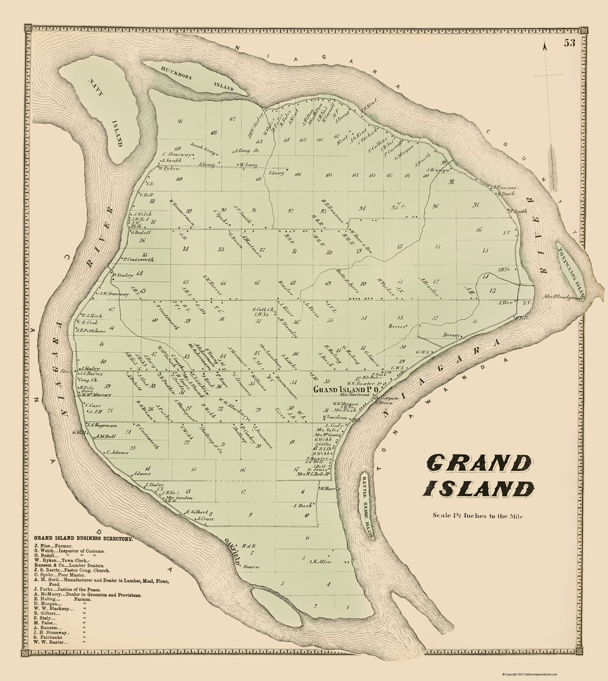 Historic City Map - Grand Island New York - Stone 1866 - 23 x 25.76 ...
