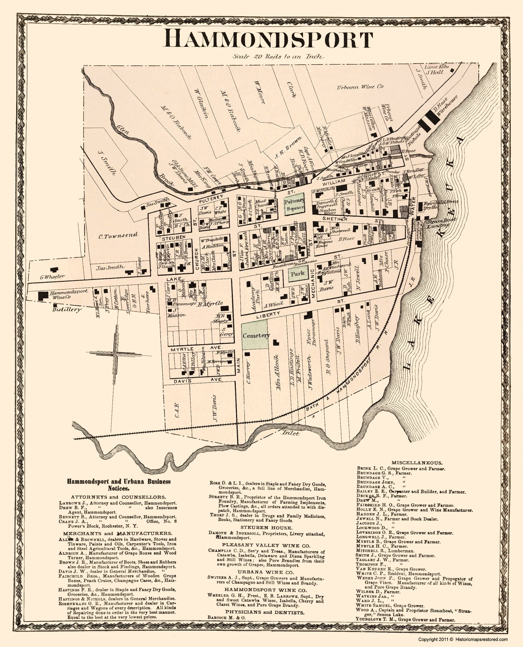 Historic City Map - Hammondsport New York - Beers 1873 - 23 x 28.45 - Vintage Wall Art - Walmart.com