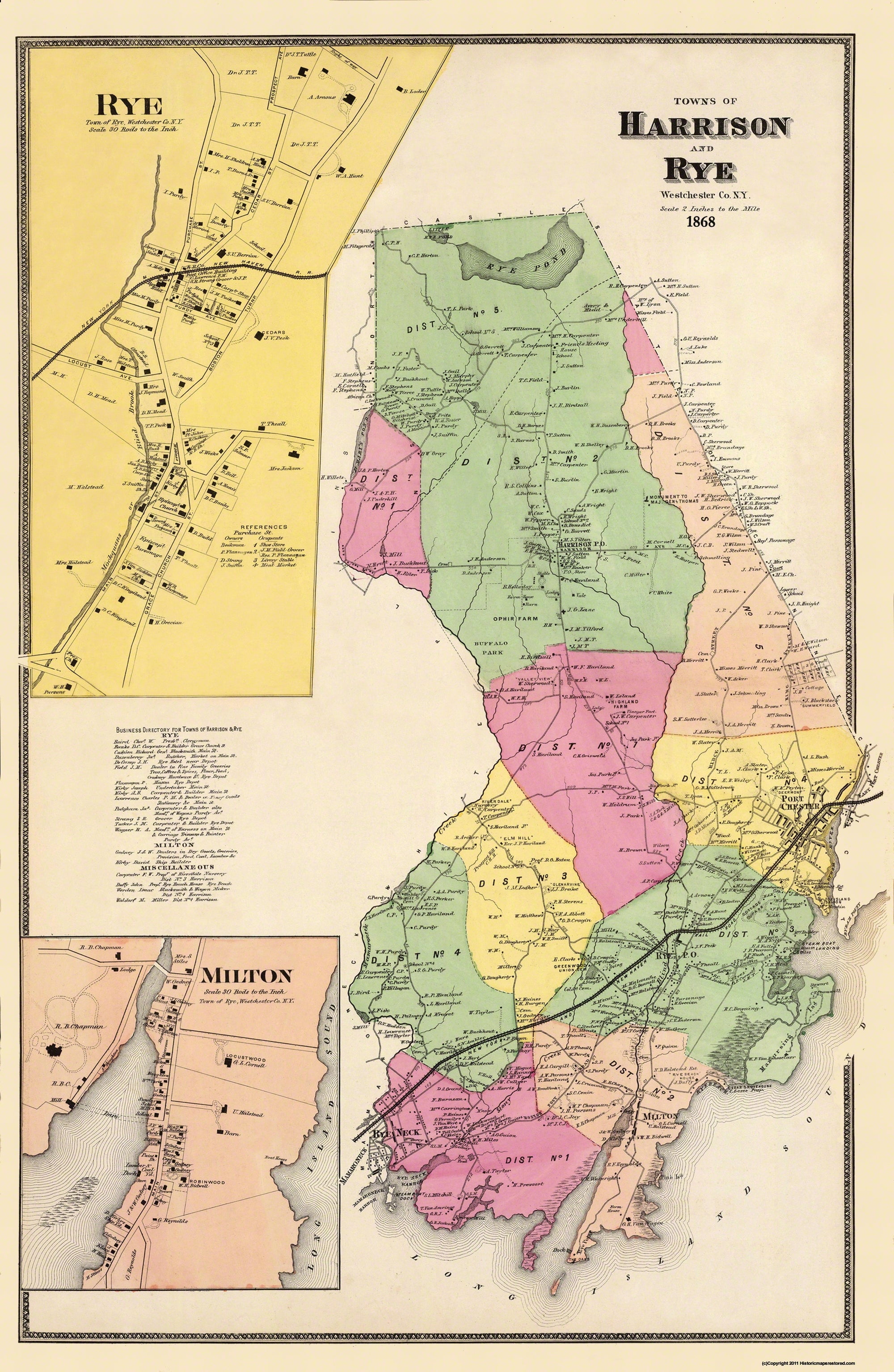 Historic City Map - Harrison Rye New York - Beers 1868 - 23 x 35.31 ...