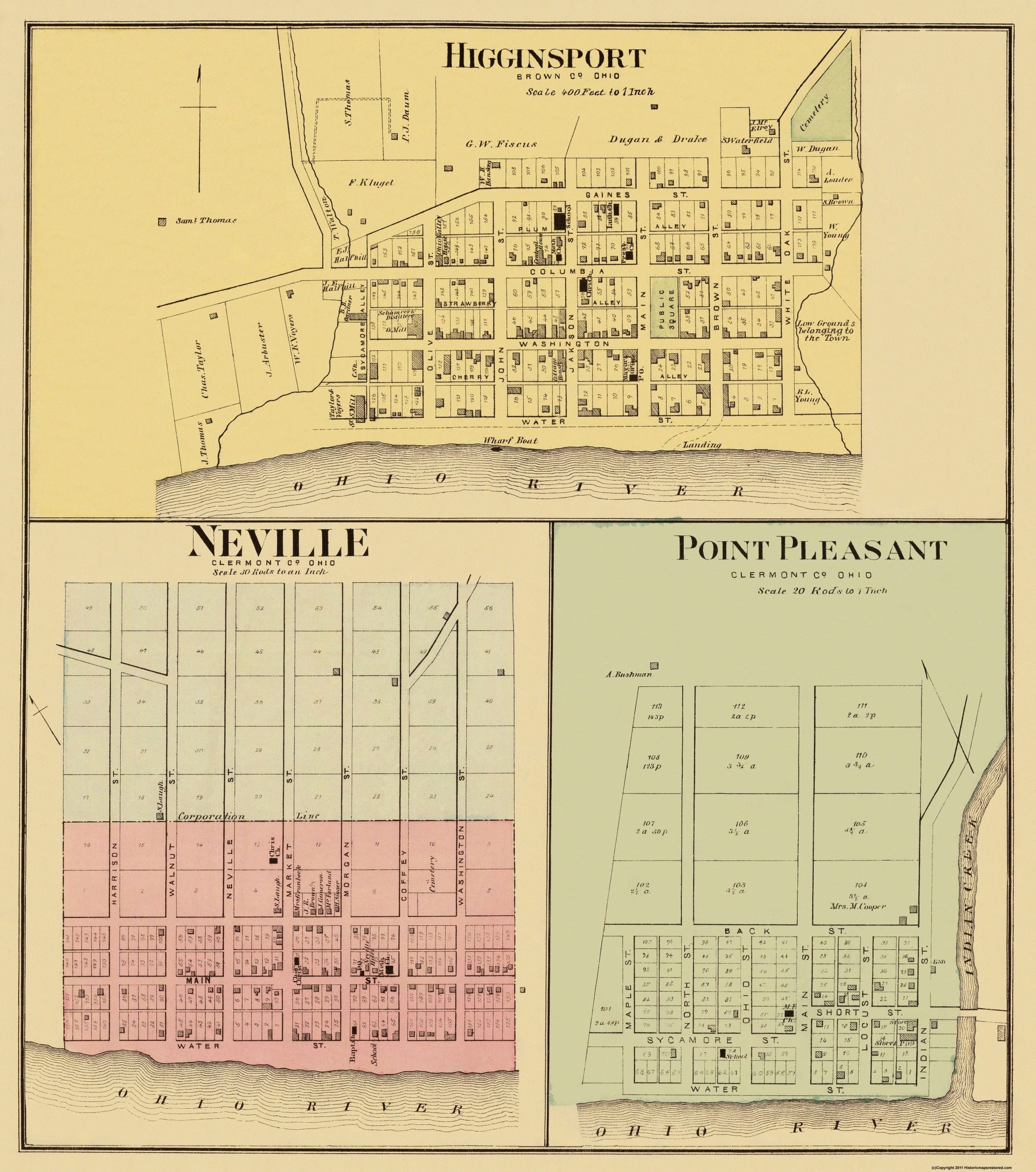 Historic City Map - Higginsport Neville Point Pleasant Ohio - Hayes ...