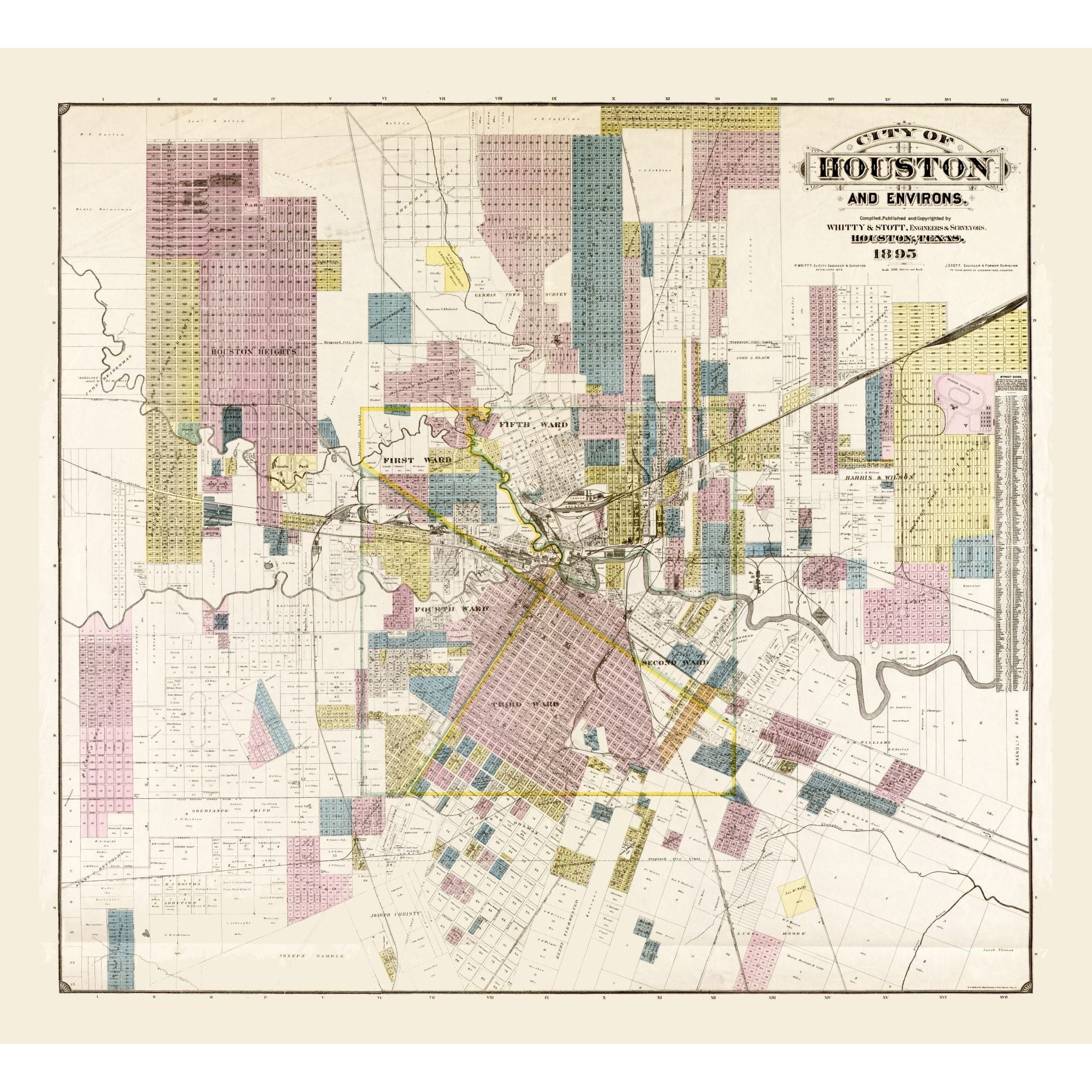Historic City Map - Houston Texas - Whitty 1895 - 25.22 x 23 - Vintage ...