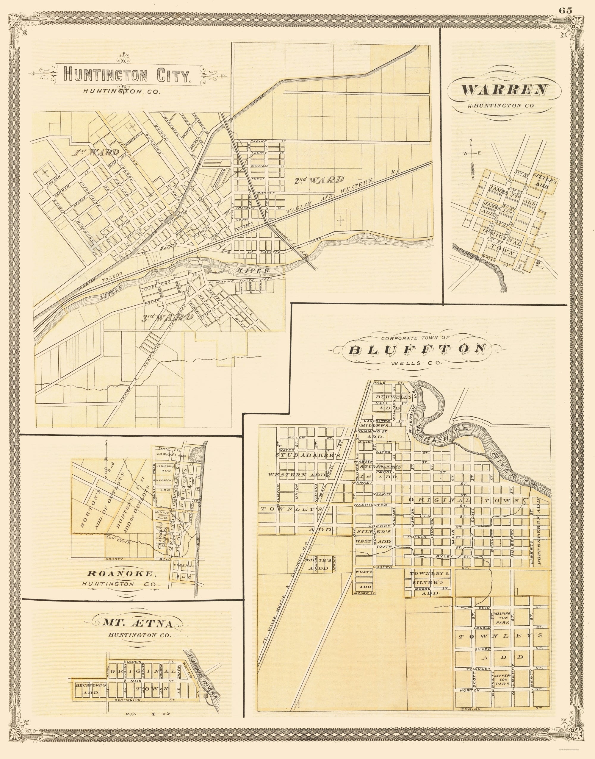 Historic City Map - Huntington Indiana - Baskin 1876 - 23 x 29.32 ...