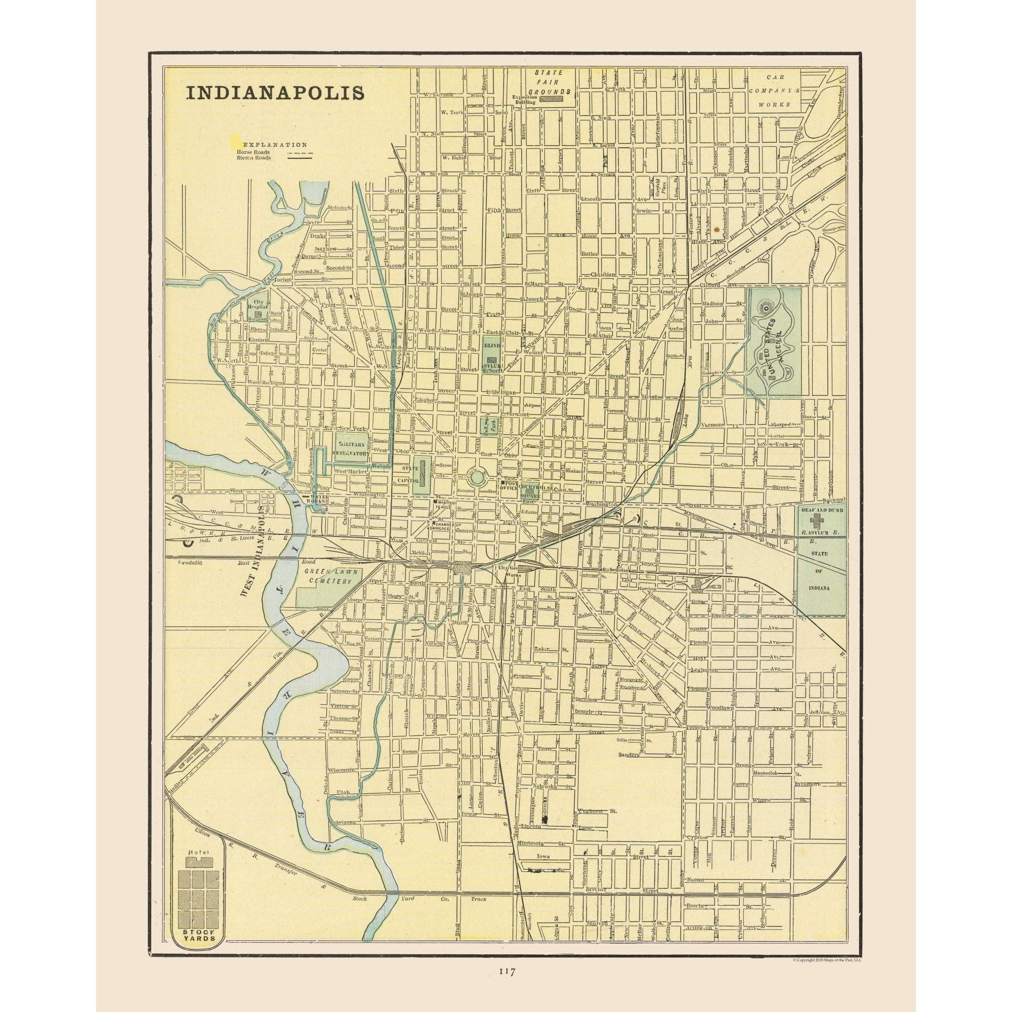Historic City Map - Indianapolis Indiana - Cram 1892 - 23 x 28.39 ...