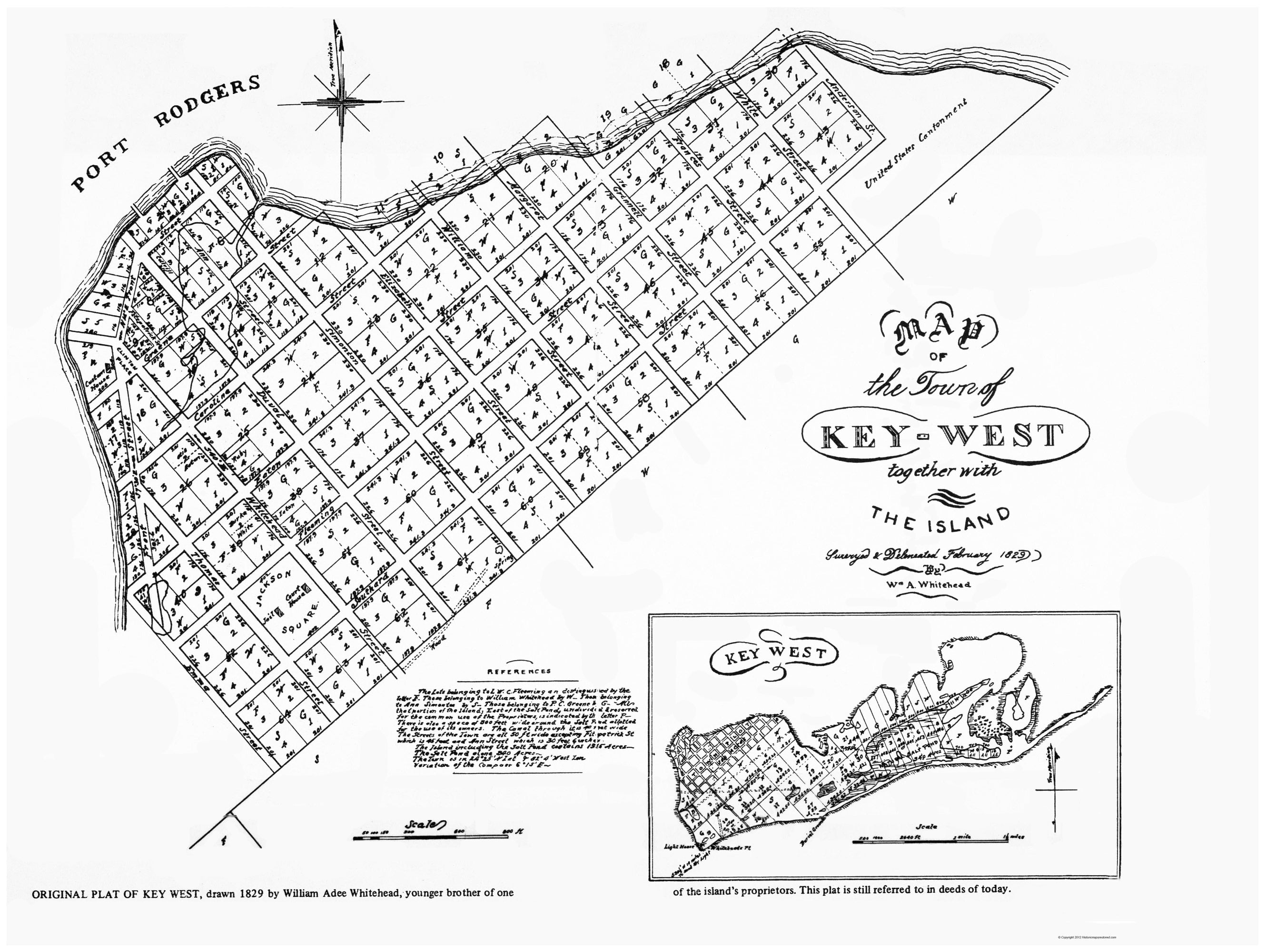 Historic City Map - Key West Florida - Whitehead 1829 - 23 x 30.59 ...