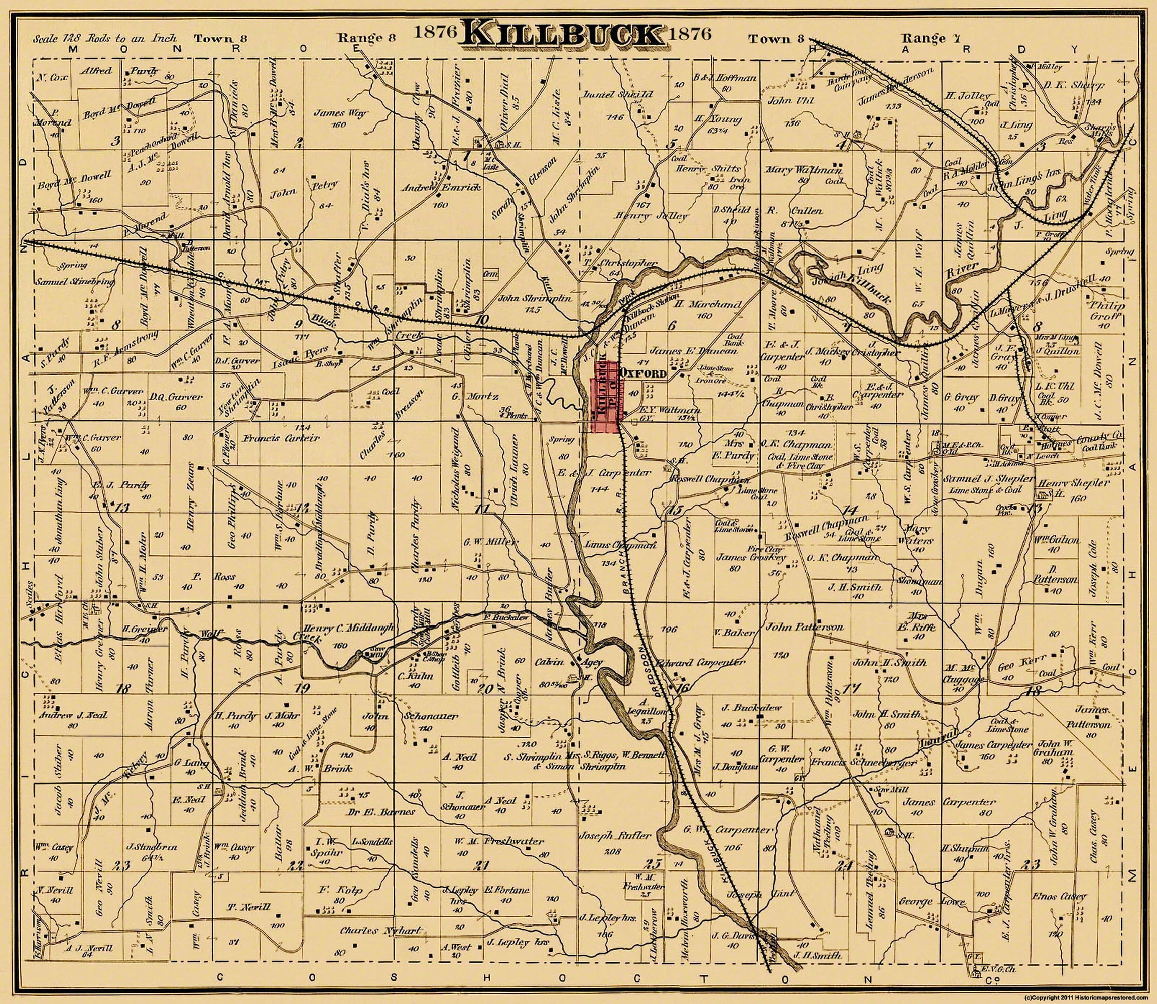 Historic City Map - Killbuck Ohio - Cring 1876 - 26.5 x 23 - Vintage ...