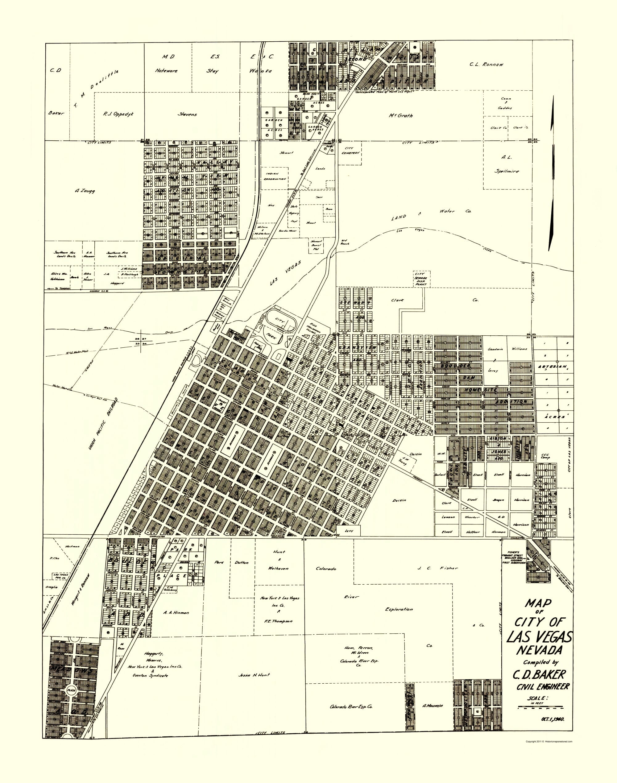 Historic City Map - Las Vegas Nevada - Baker 1940 - 23 x 29.19 ...