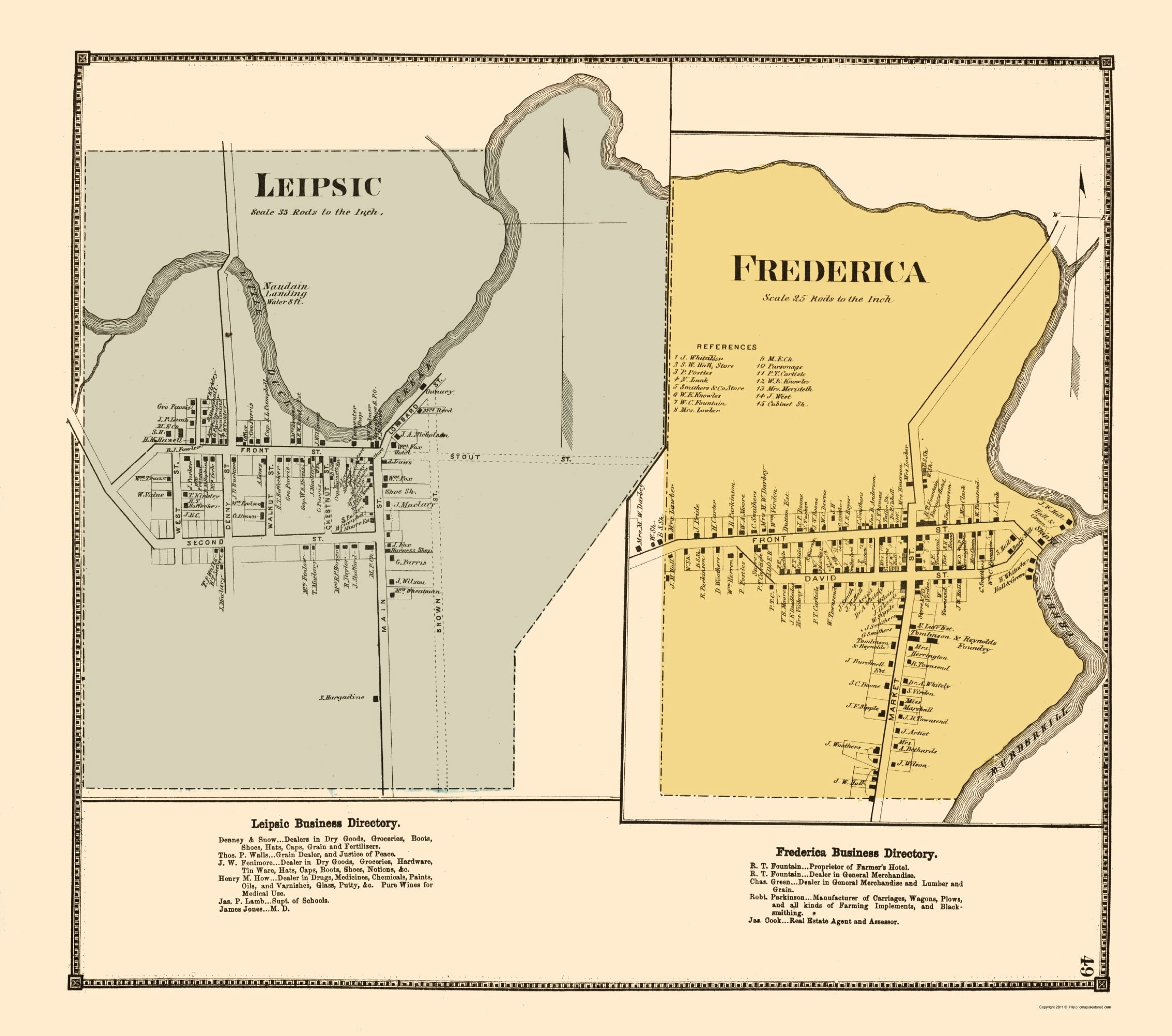 Historic City Map - Leipsic Frederica Delaware - Beers 1868 - 23 x 26. ...