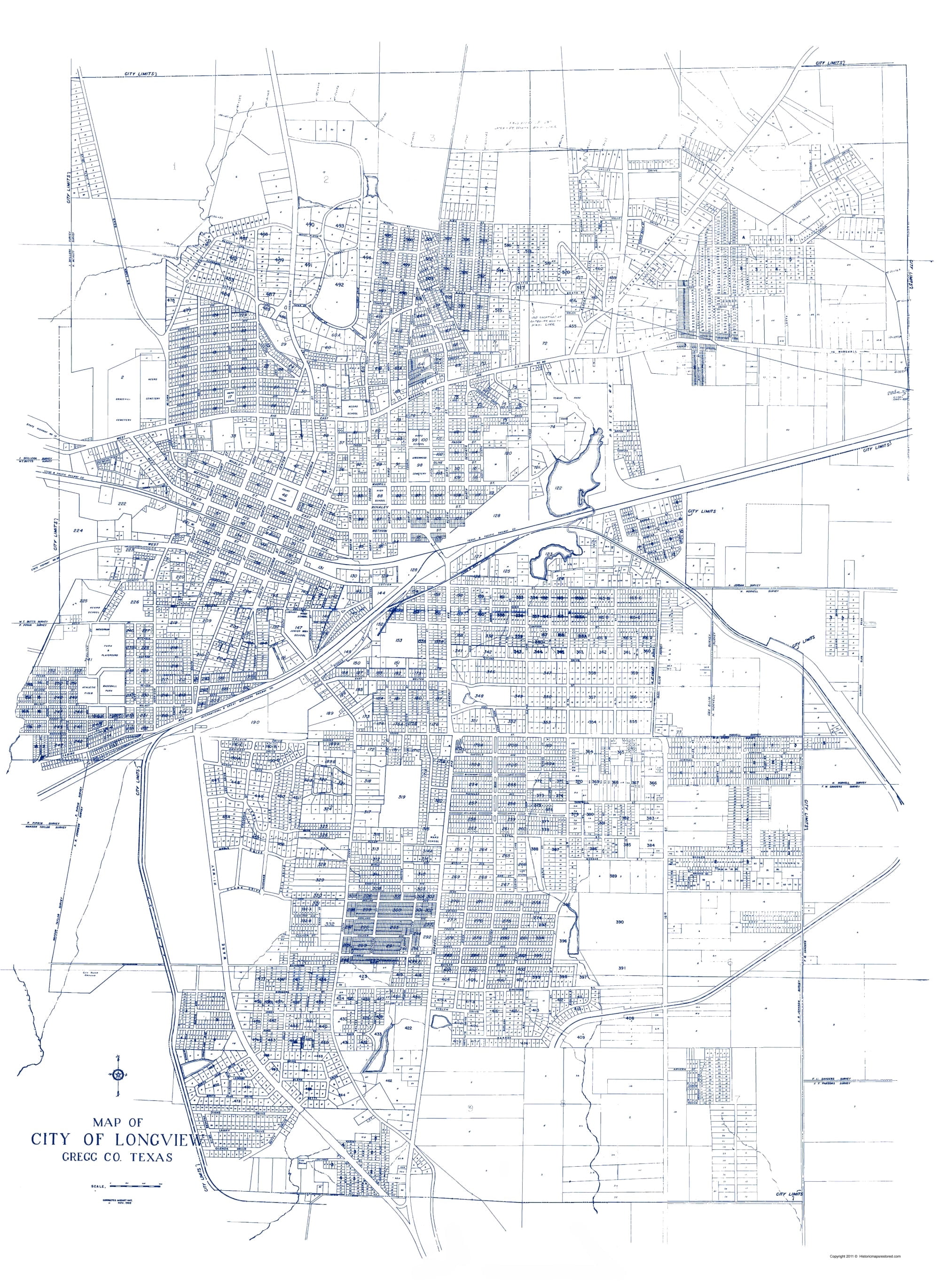 Historic City Map - Longview Texas - General Land Office 1949 - 23 x 31 ...