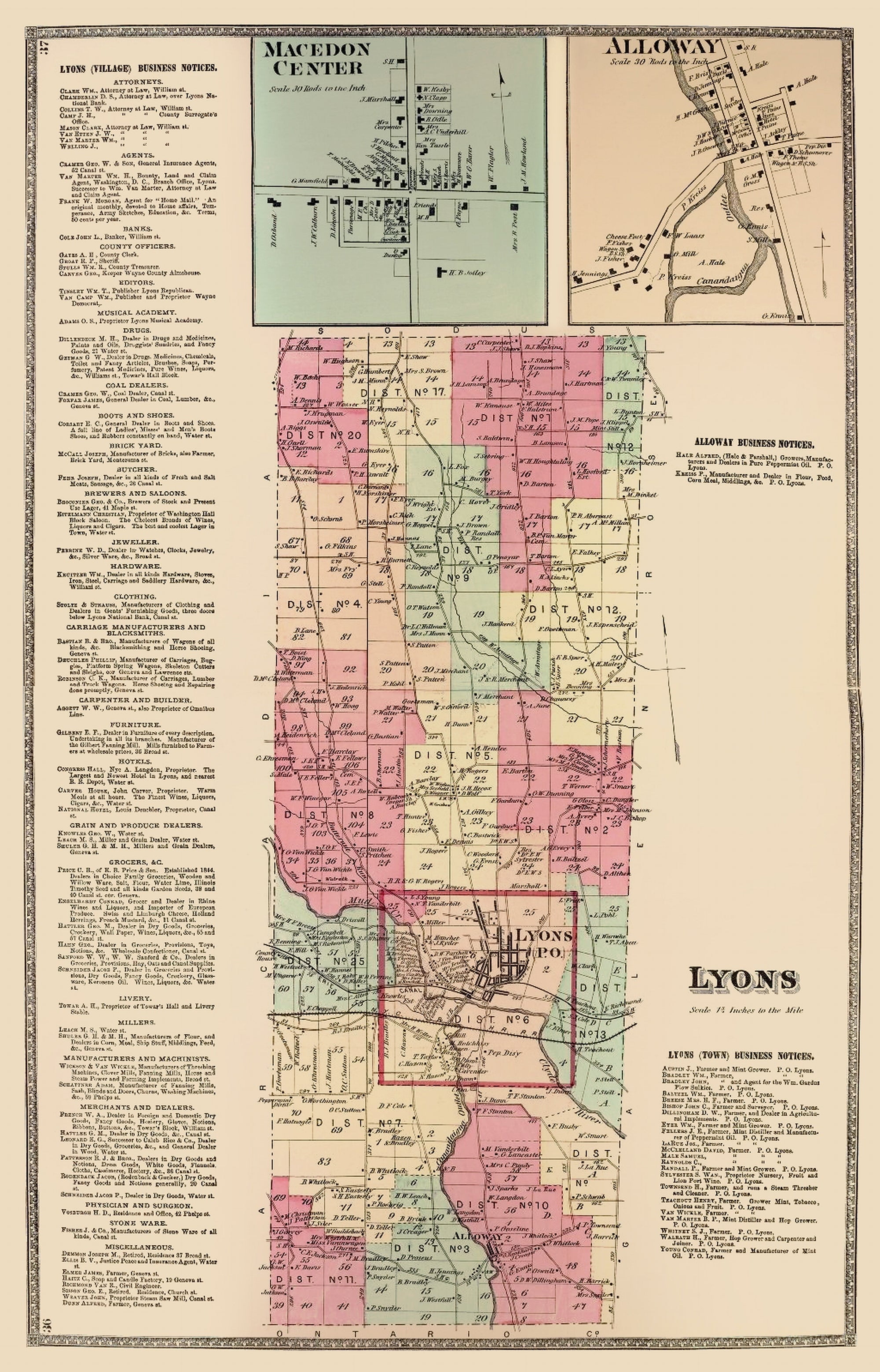 Historic City Map - Lyons New York - Beers 1874 - 23 x 35.87 - Vintage ...
