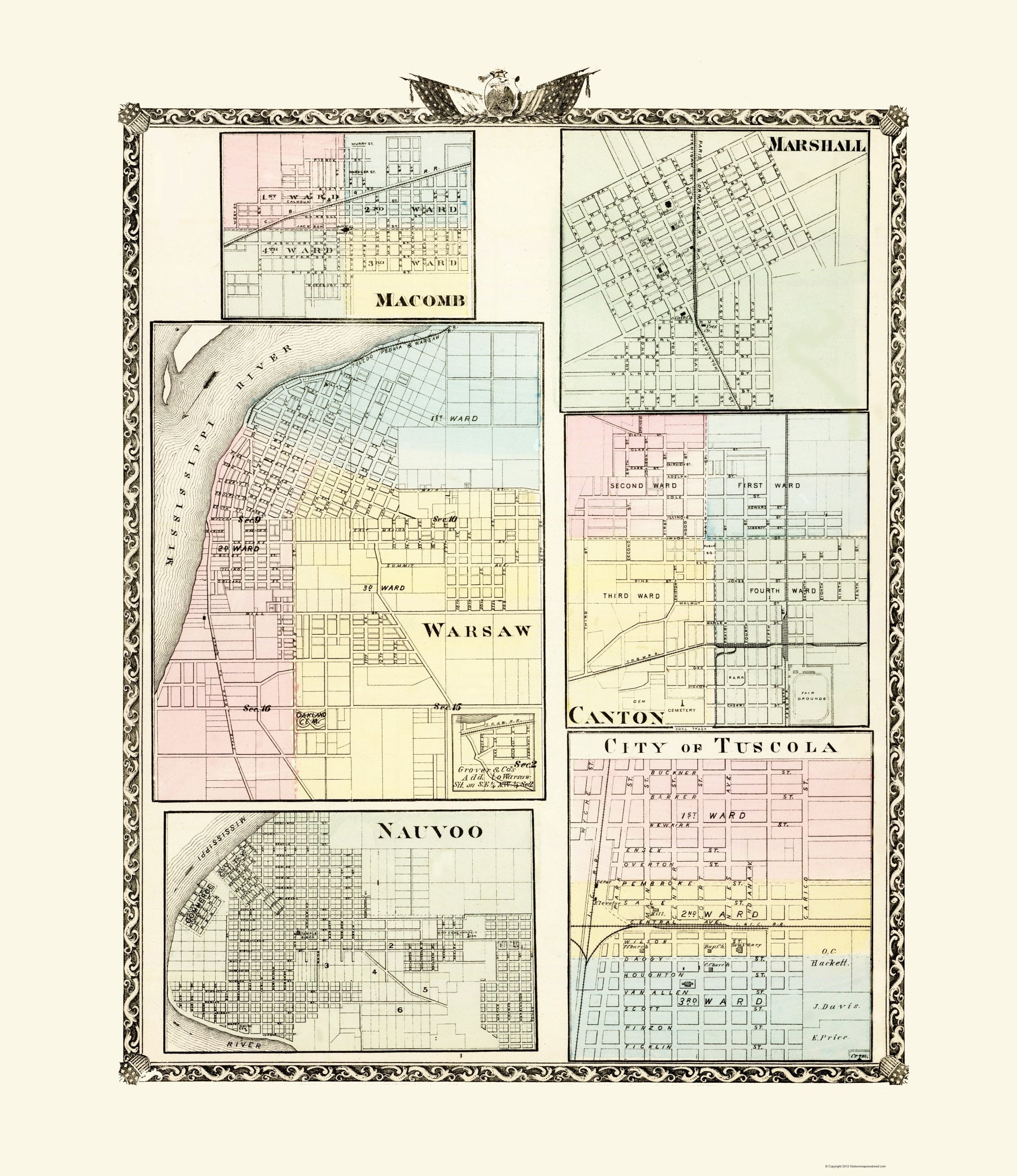 Historic City Map - Macomb Marshall Warsaw Canton Nauvoo Tuscola ...
