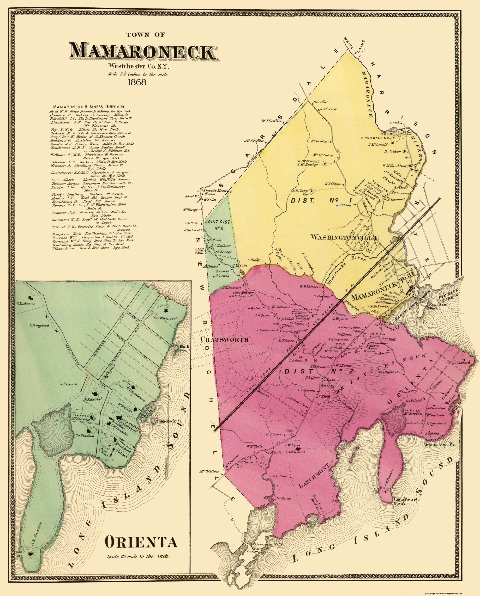 Historic City Map - Mamaroneck Orienta New York - Beers 1868 - 23 x 28. ...