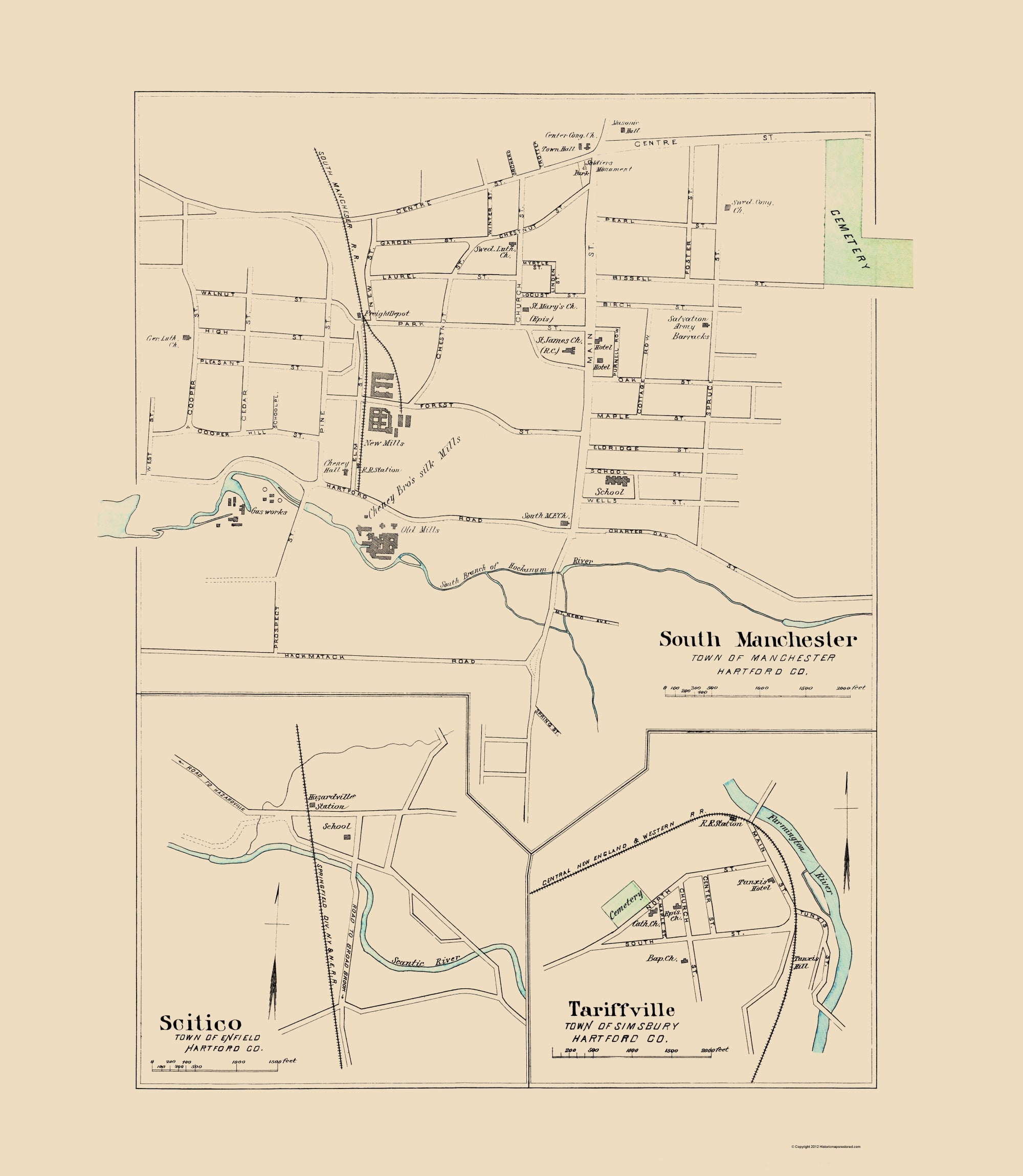 Historic City Map - Manchester South Connecticut - Hurd 1893 - Vintage ...