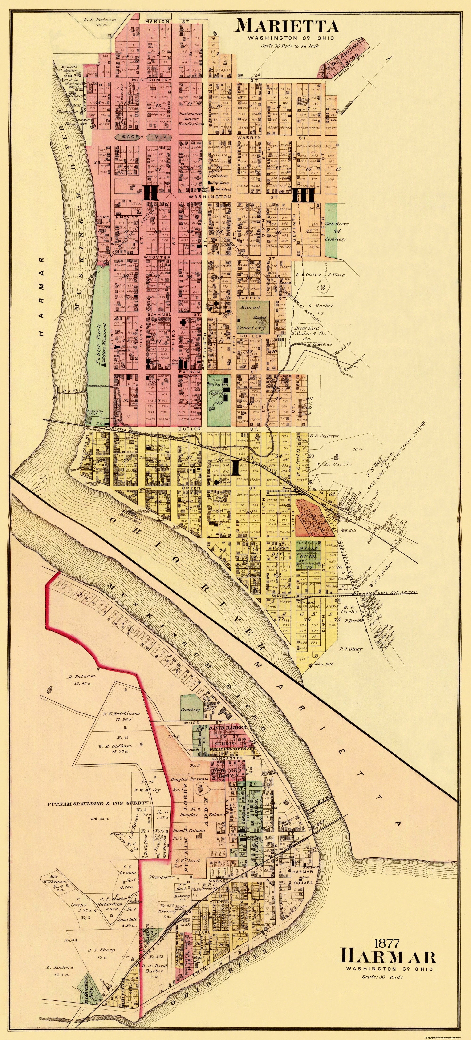 Historic City Map - Marietta Harmar Ohio - Hayes 1877 - 23 x 50.81 ...
