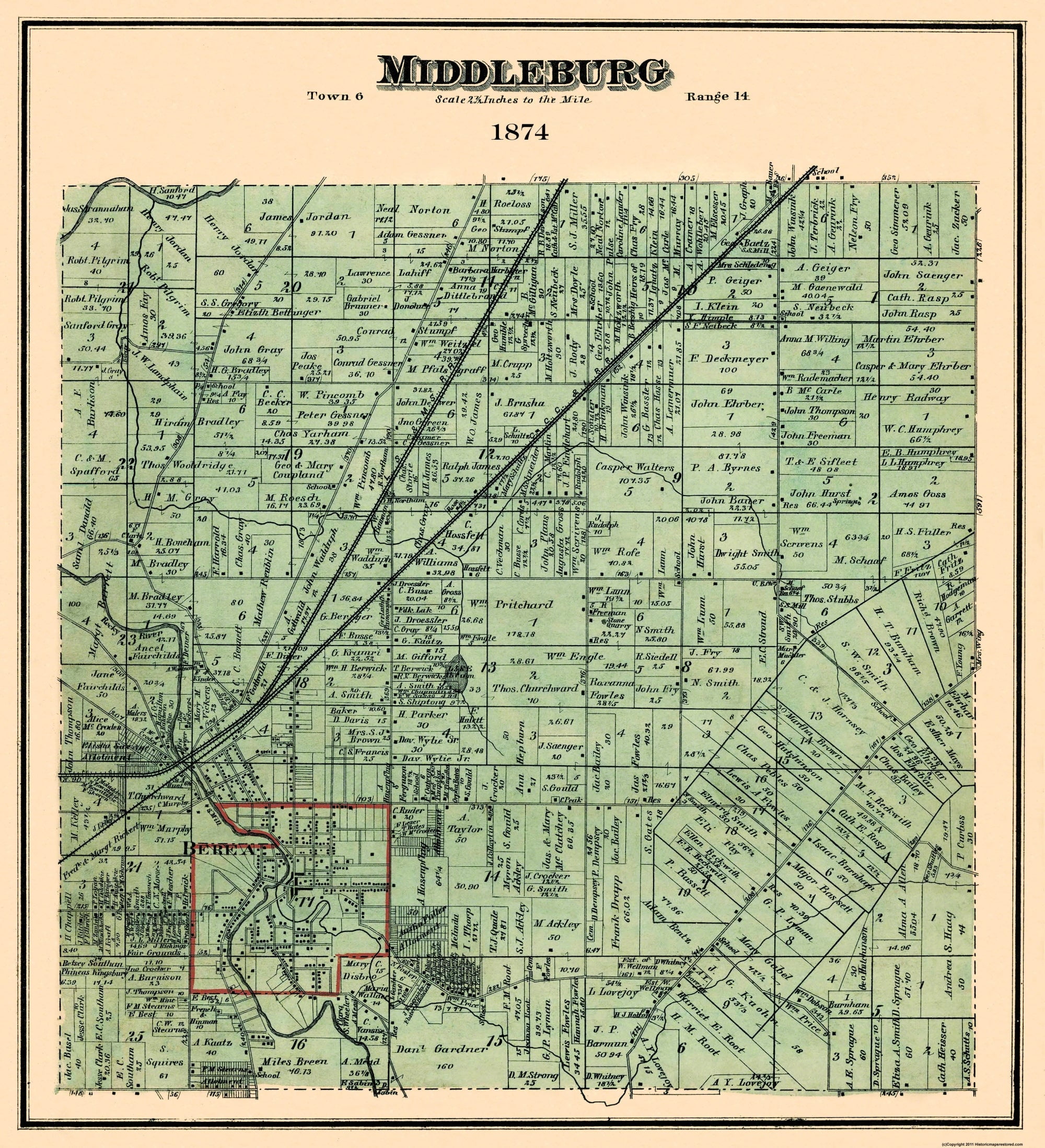 Historic City Map - Middleburg Ohio - Stewart 1874 - 23 x 25.25 ...
