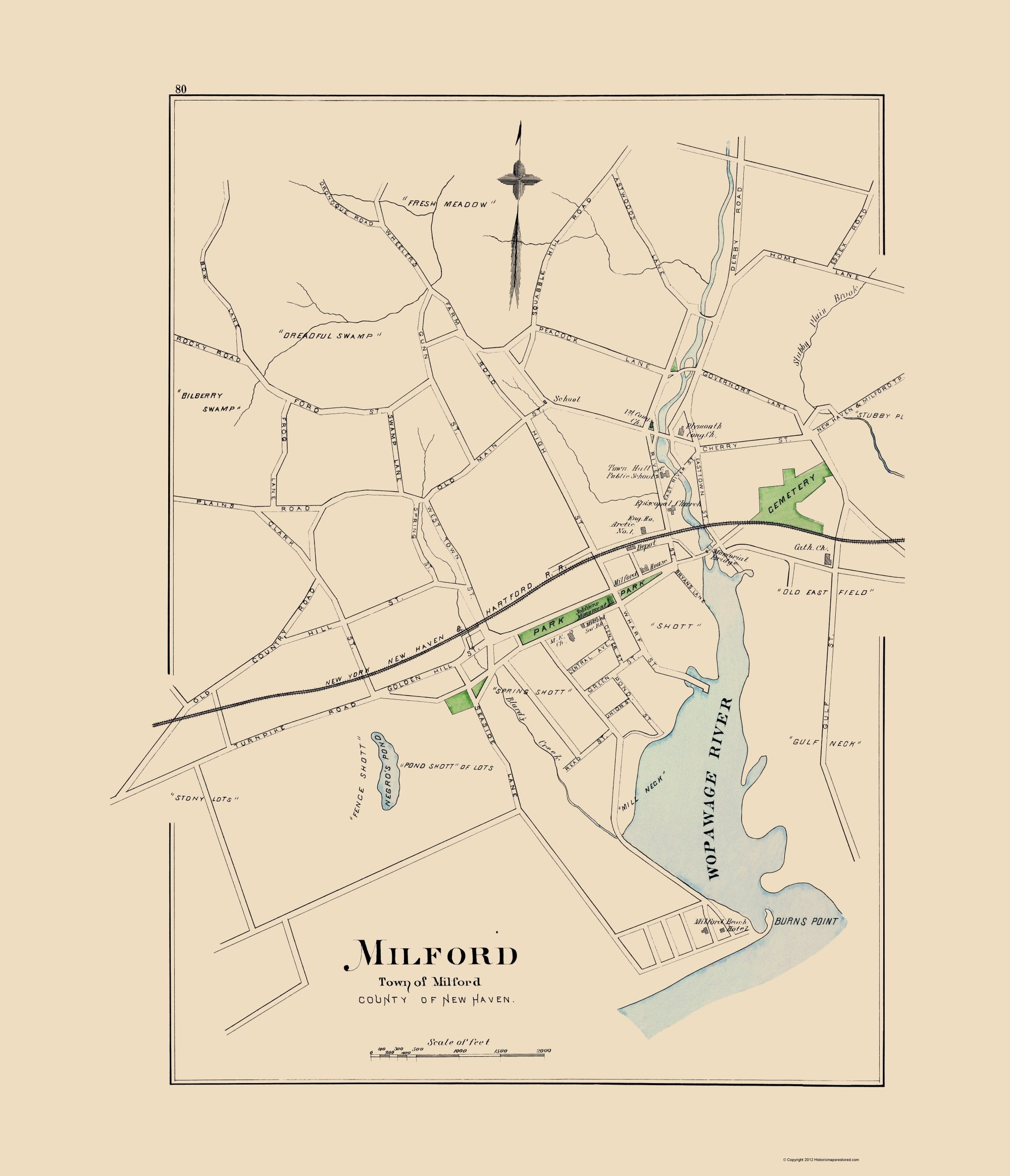 Historic City Map - Milford Connecticut - Hurd 1893 - 23 x 26.78 ...
