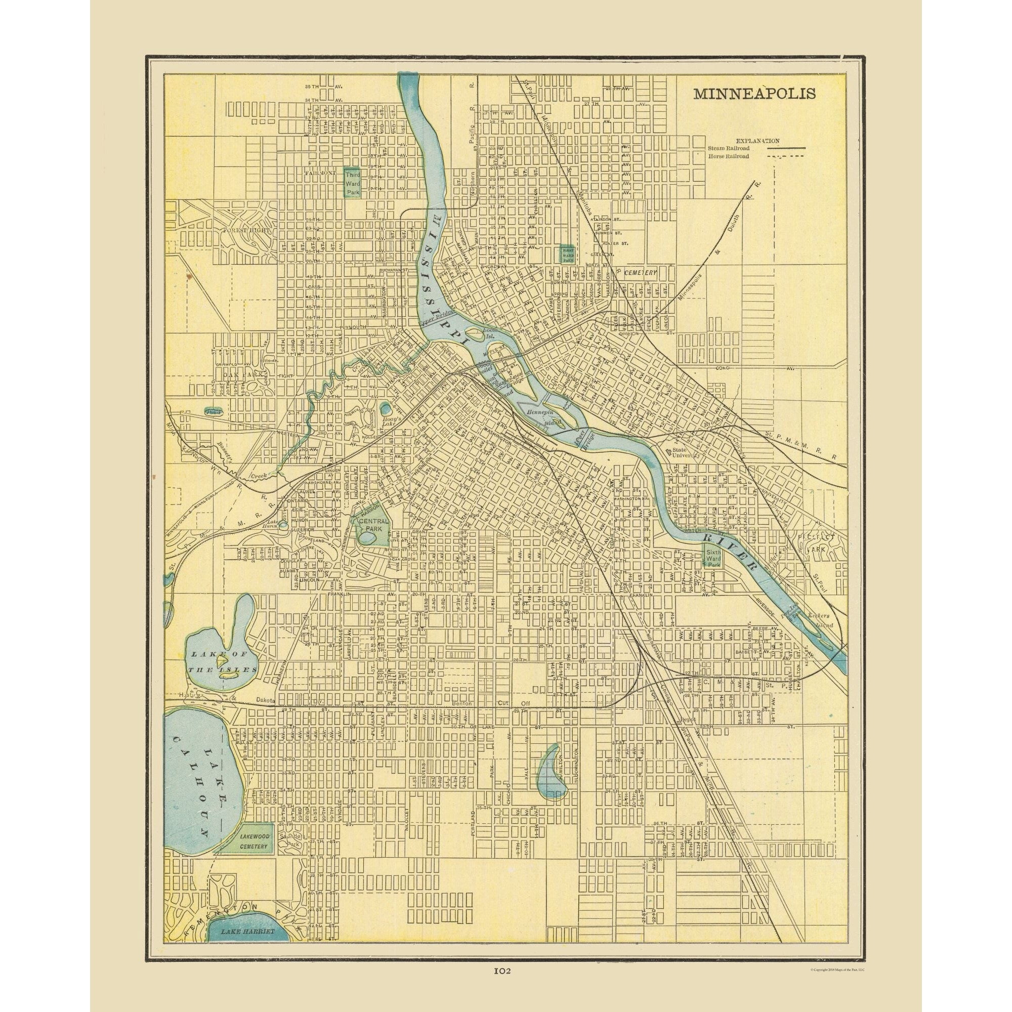 Historic City Map - Minneapolis Minnesota - Cram 1892 - Vintage Wall ...
