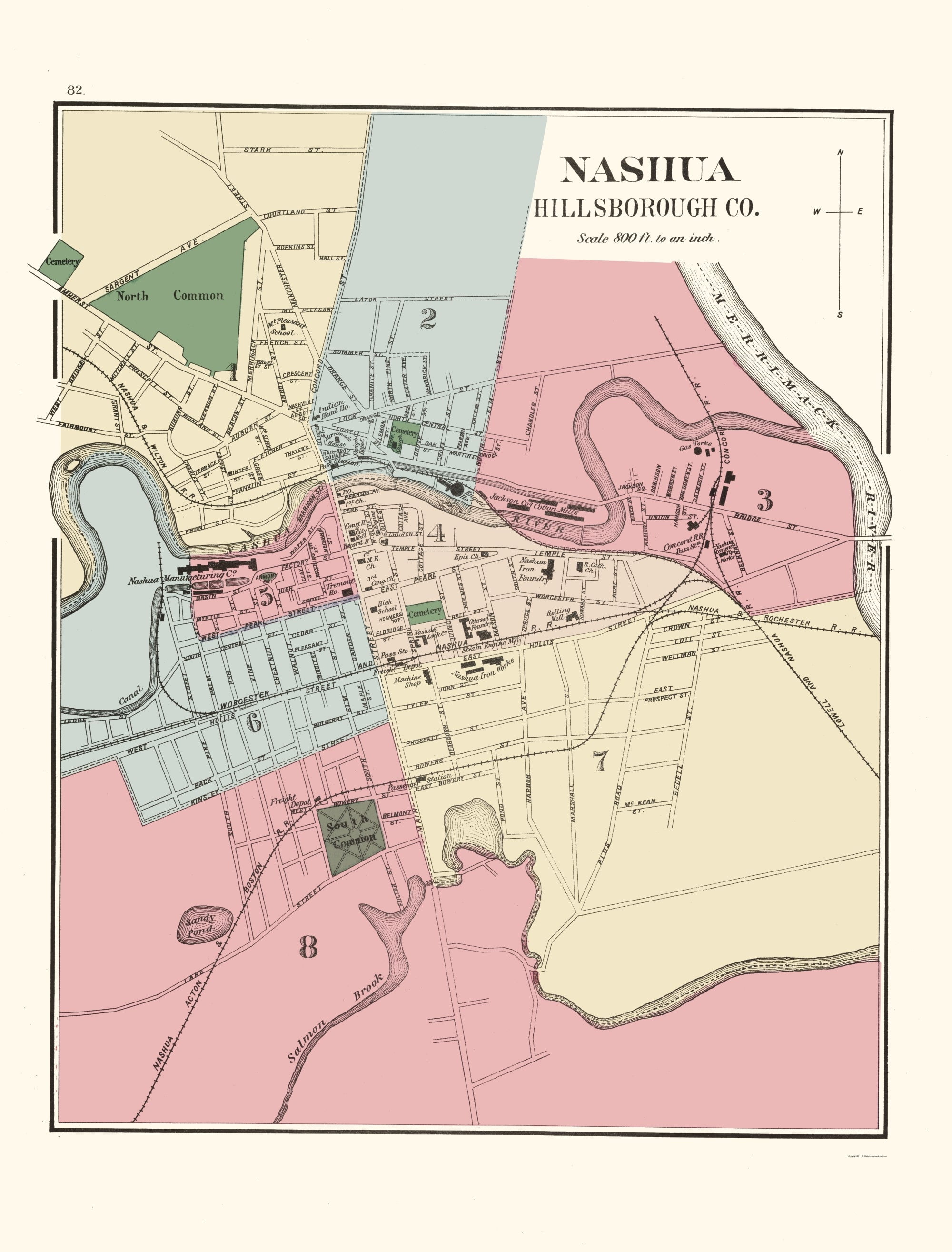 Historic City Map - Nashua New Hampshire - Hitchcock 1877 - 23 x 30.24 ...