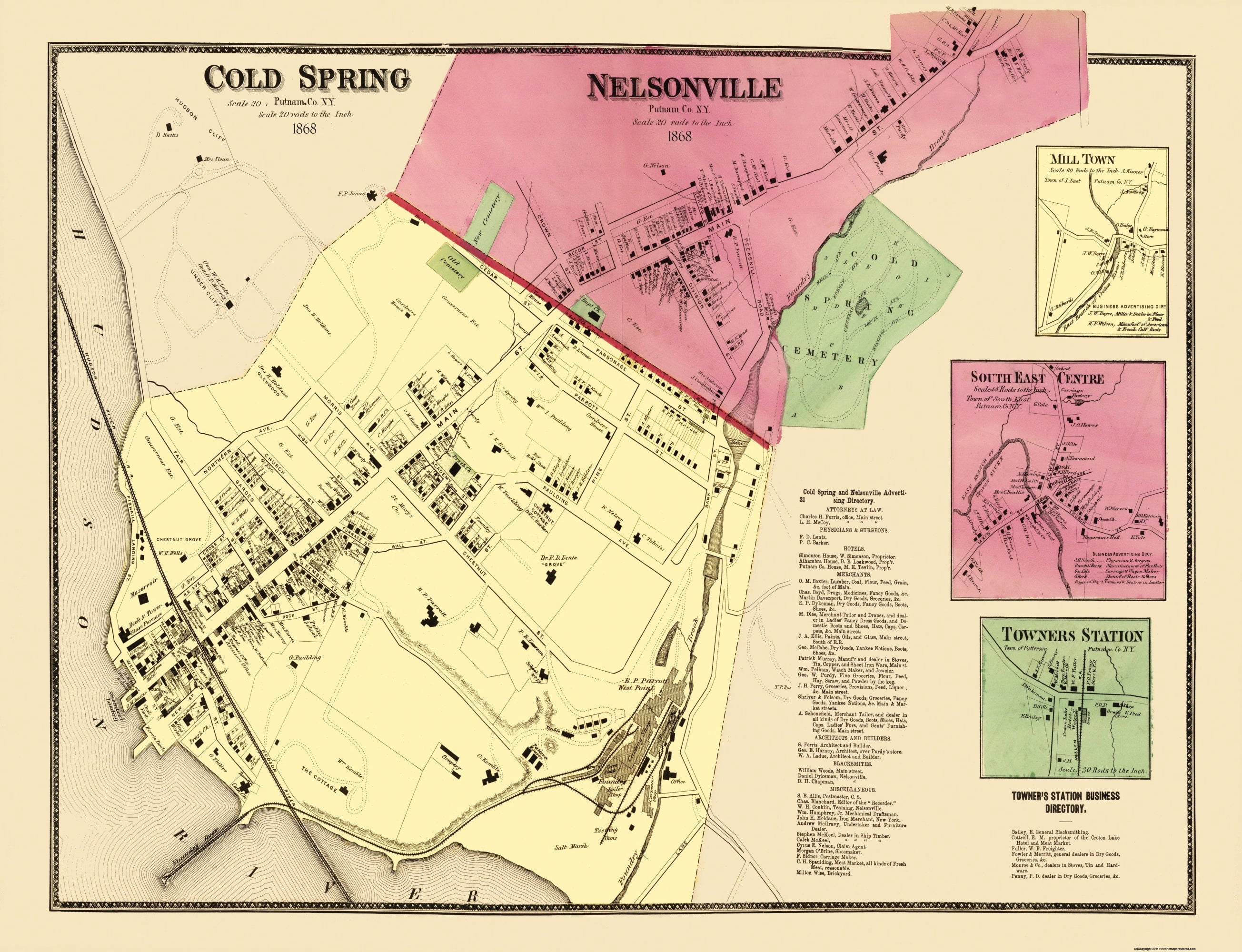 Historic City Map - Nelsonville Cold Springs New York - Beers 1868 - 30 ...