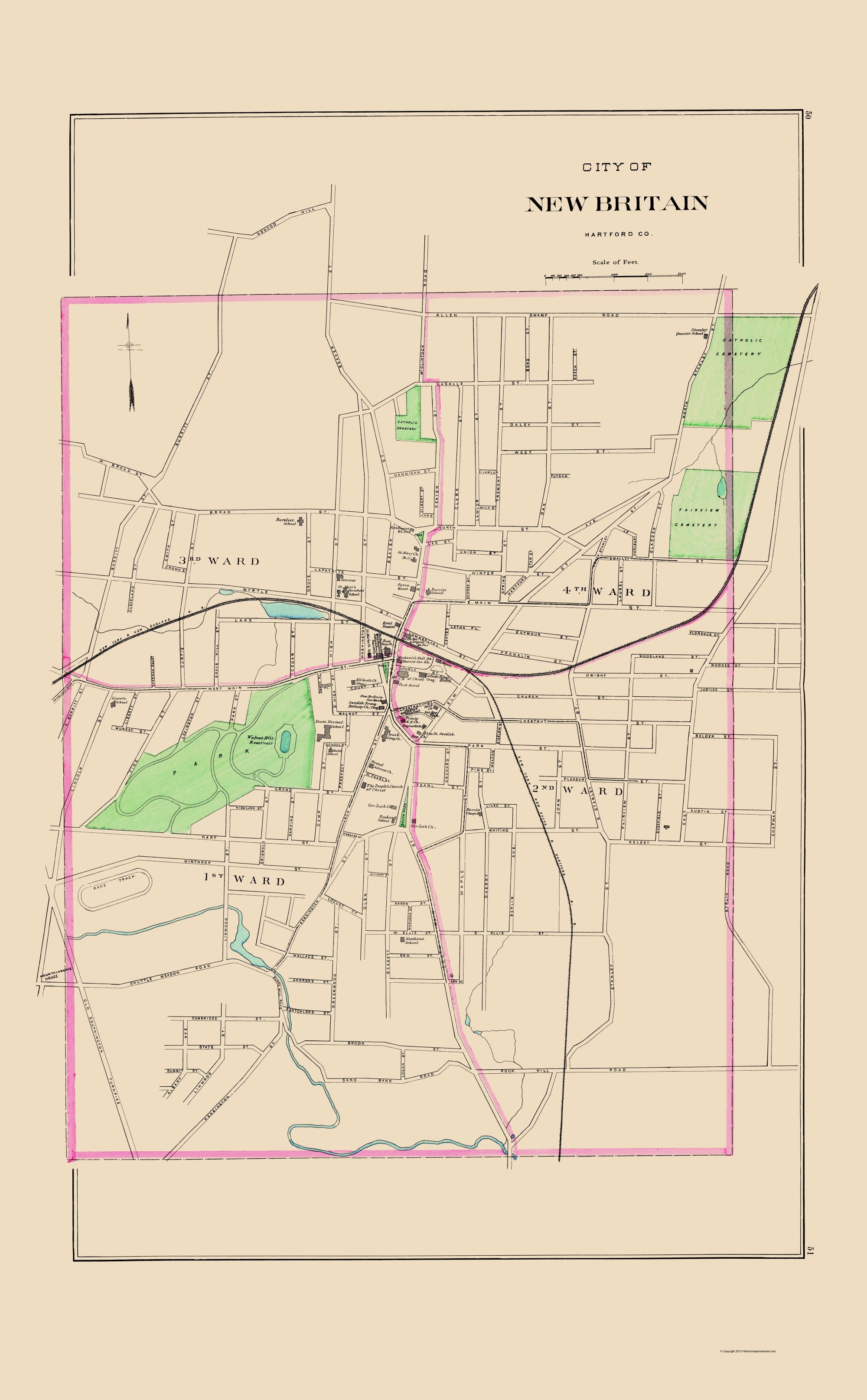 Historic City Map - New Britain Connecticut - Hurd 1893 - 23 x 37.16 ...