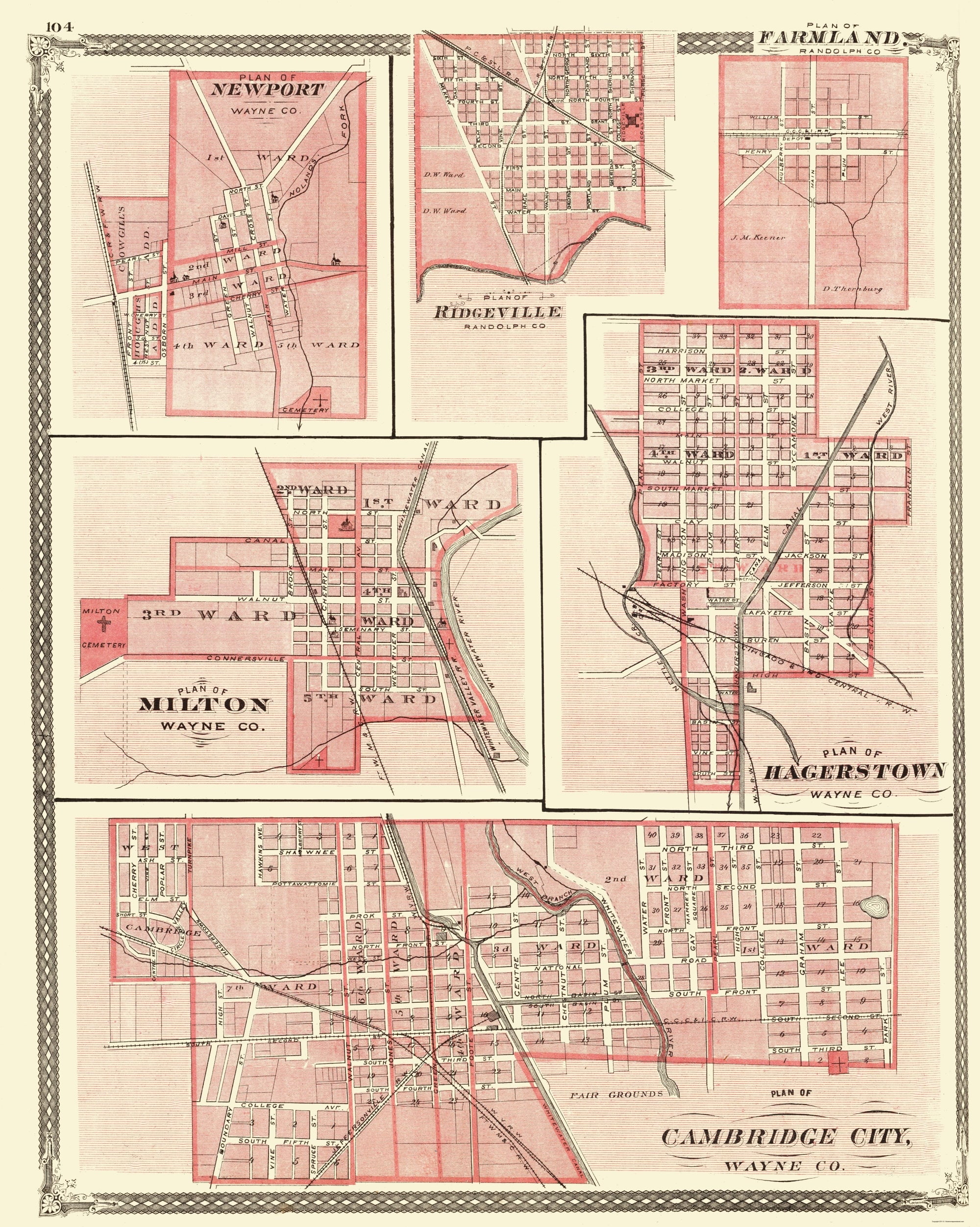 Historic City Map - Newport Ridgeville Farmland Milton Indiana - Baskin ...