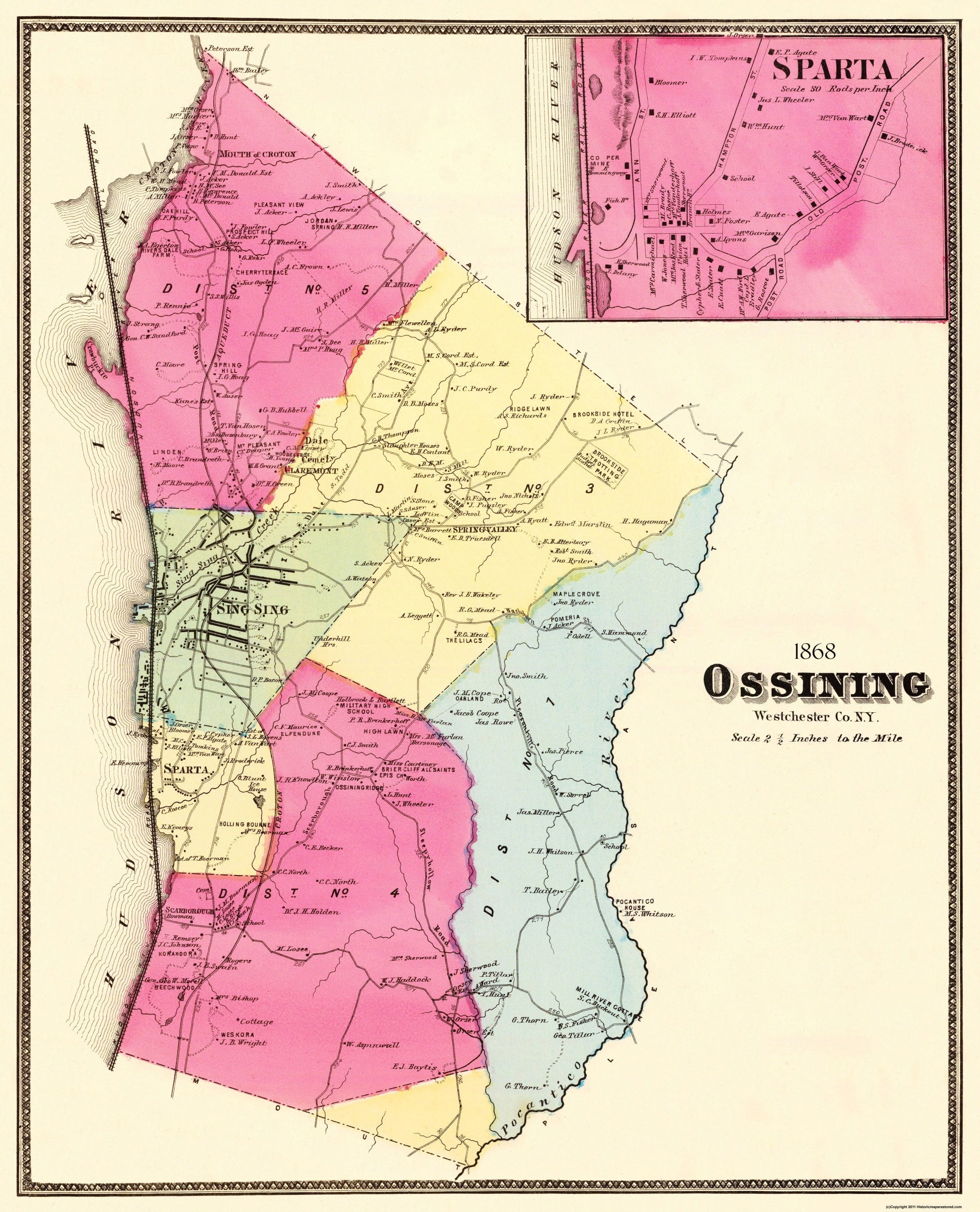 Historic City Map - Ossining Sparta New York - Beers 1868 - 23 x 28.44 ...