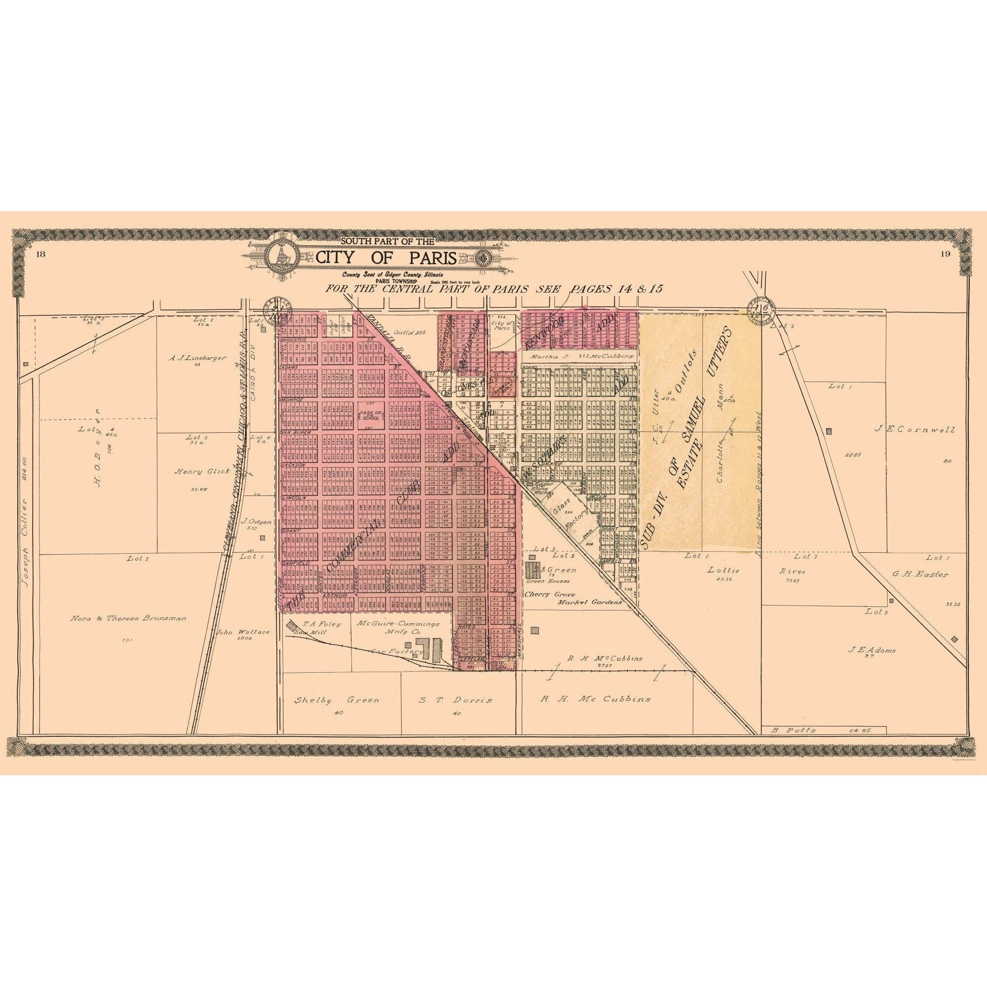 Historic City Map - Paris Southern Illinois - Ogle 1910 - 40.25 x 23 ...