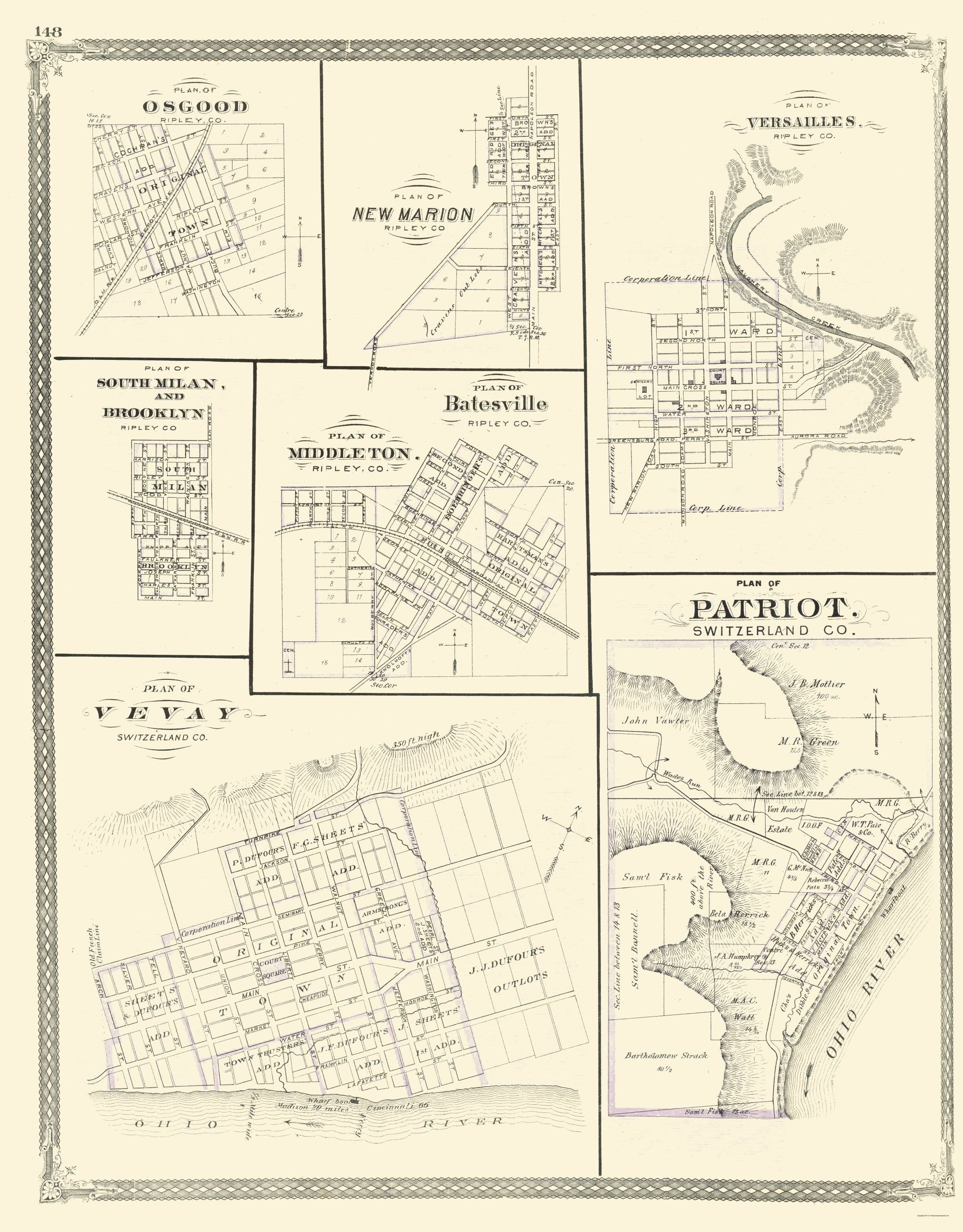 Historic City Map - Patriot Osgood New Marion Versailles Indiana ...
