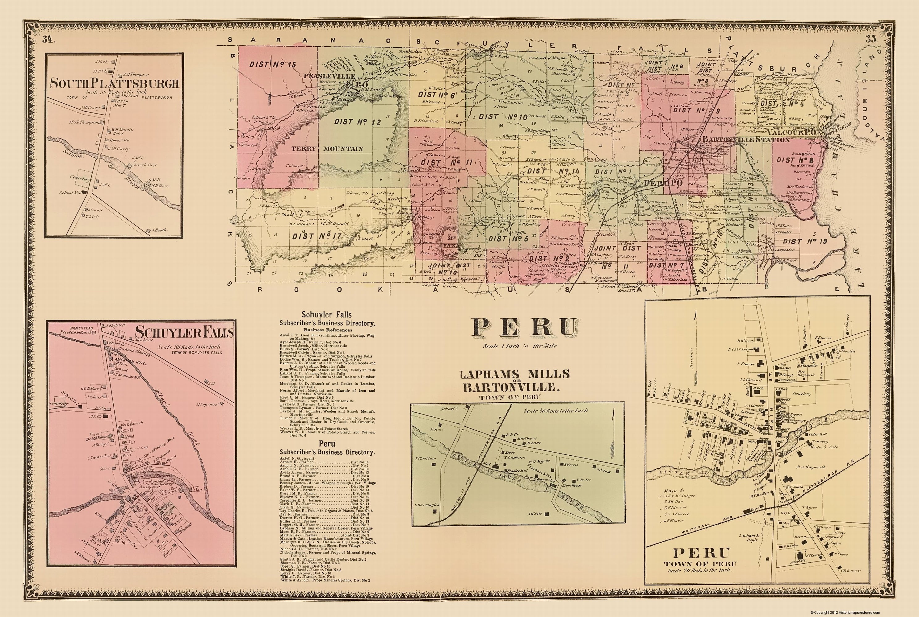 Historic City Map - Peru New York - Beers 1869 - 23 x 34.22 - Vintage ...
