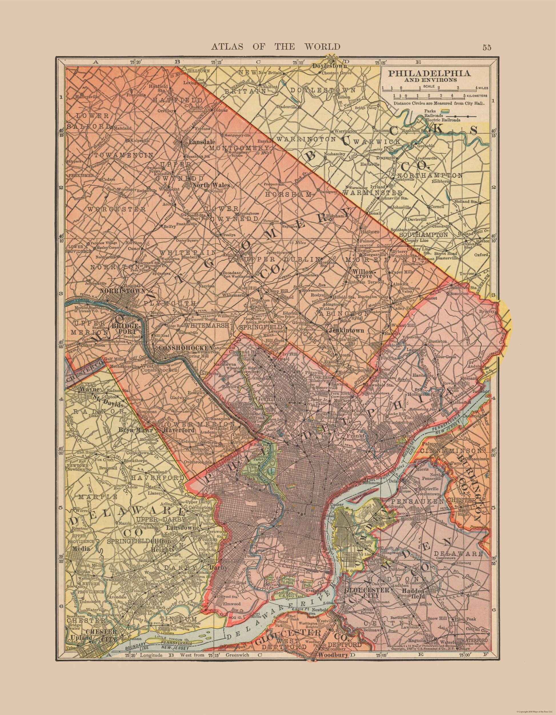 Historic City Map - Philadelphia Pennsylvania - Hammond 1910 - 23 x 29. ...