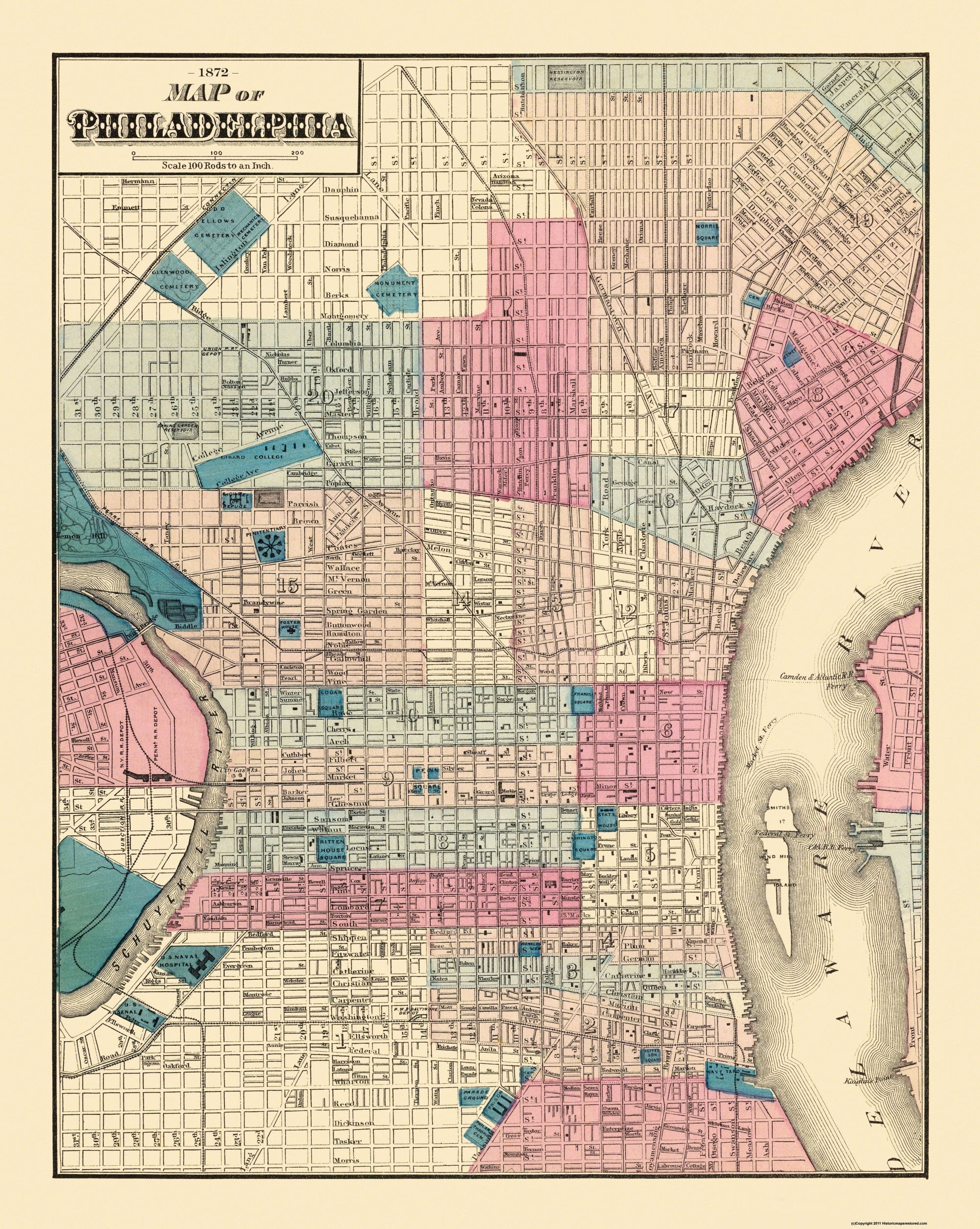Historic City Map - Philadelphia Pennsylvania Street - Beers 1872 - 23 ...