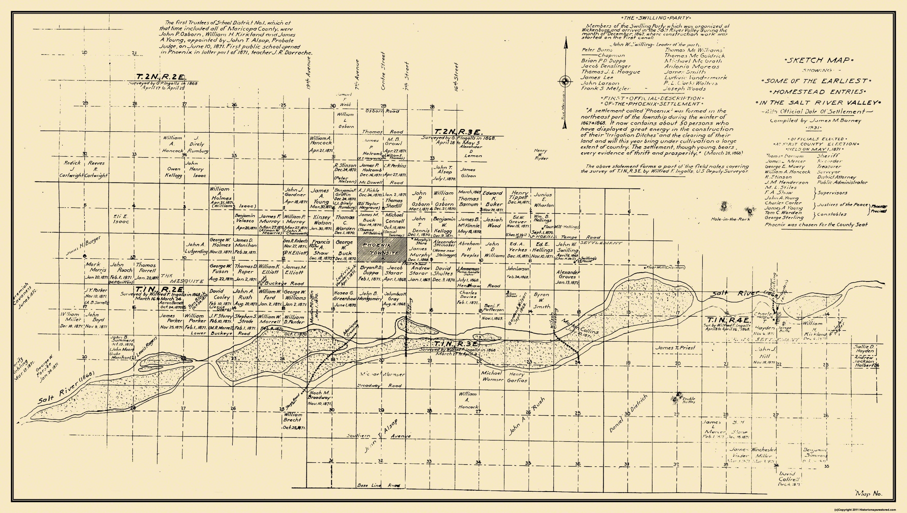 Historic City Map - Phoenix Arizona - Borney 1867 - 40.63 x 23 ...