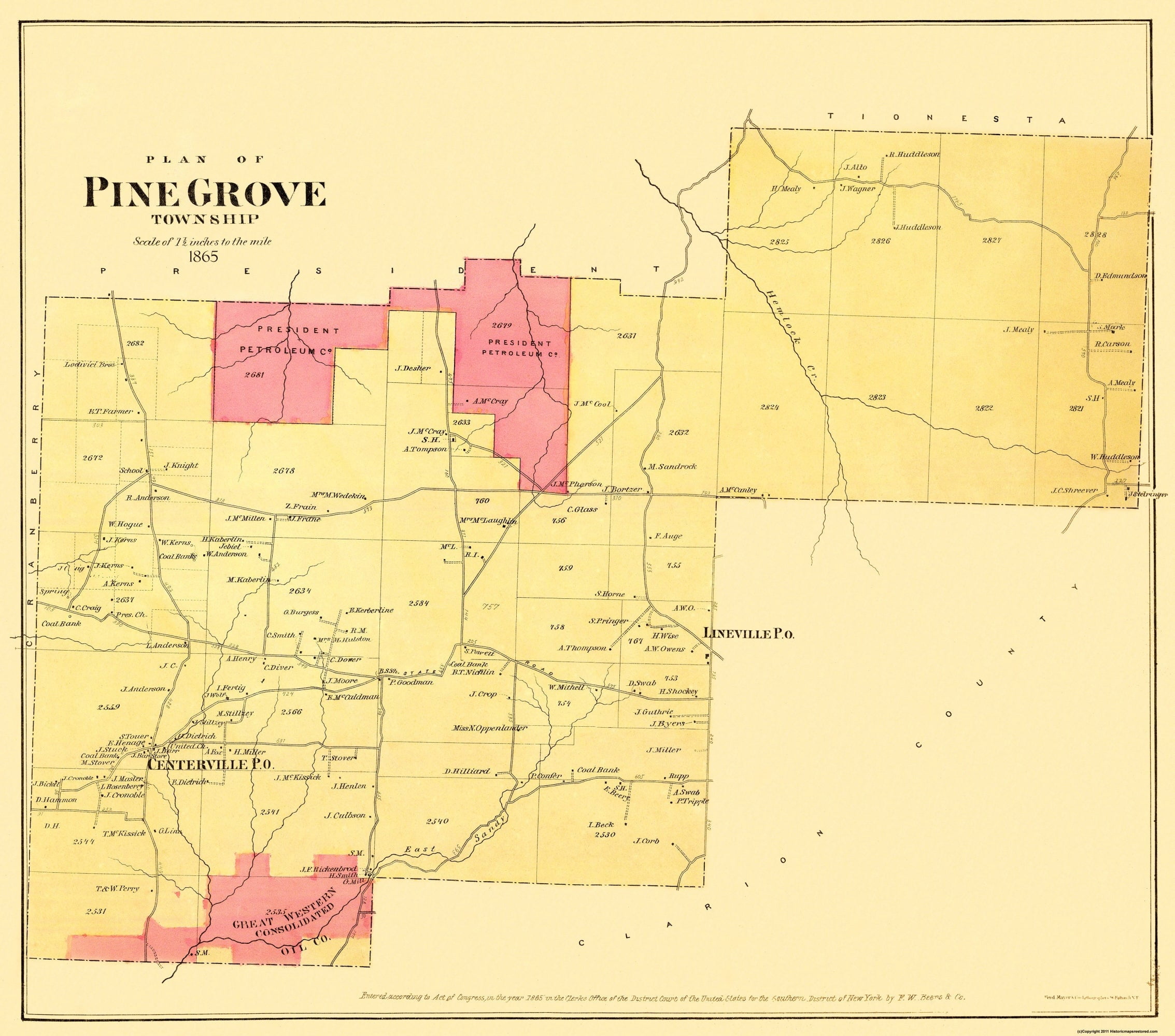 Historic City Map - Pine Grove Pennsylvania - Beers 1865 - 26.06 x 23 ...