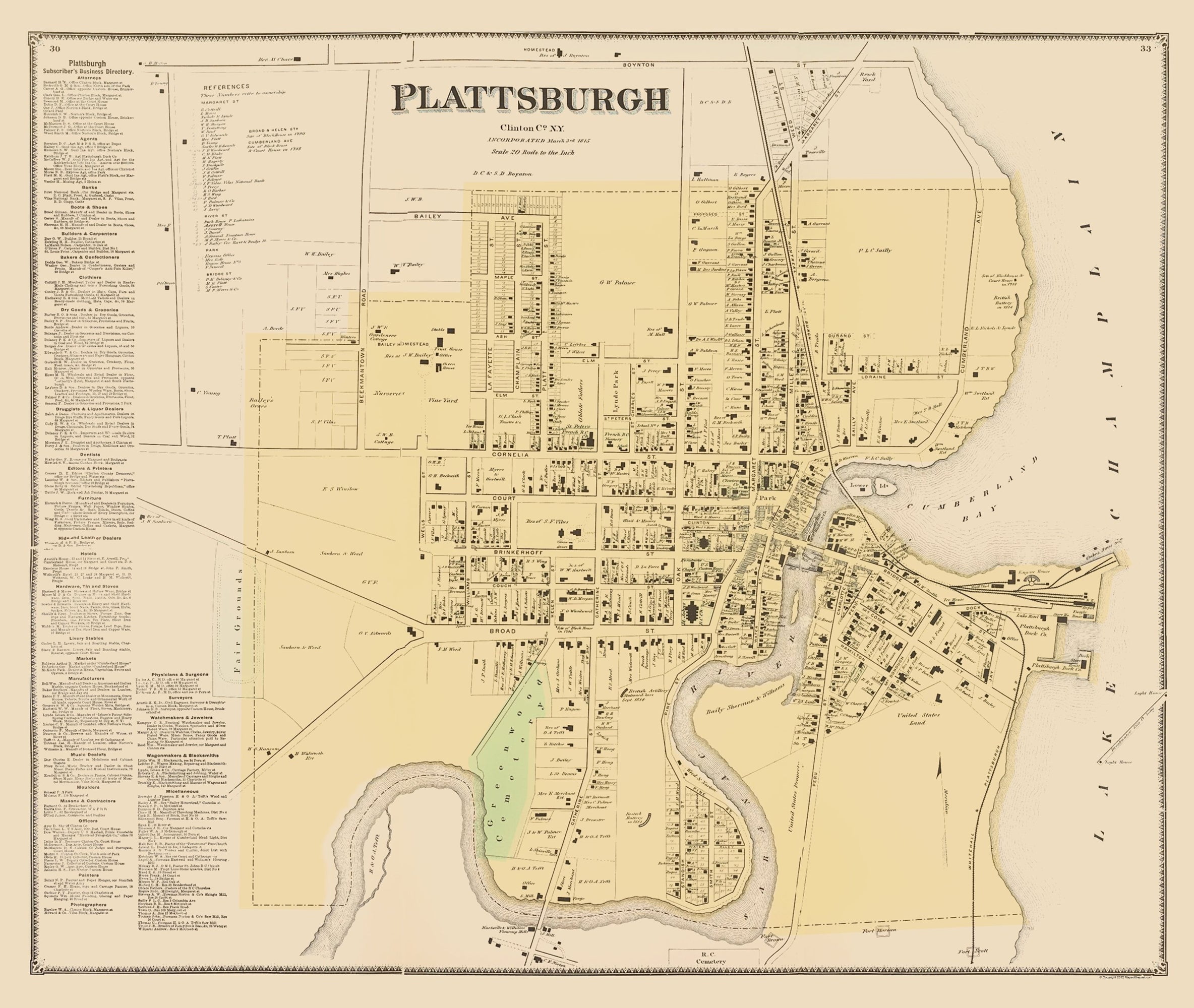 Historic City Map - Plattsburgh New York - Beers 1869 - 23 x 27.24 ...