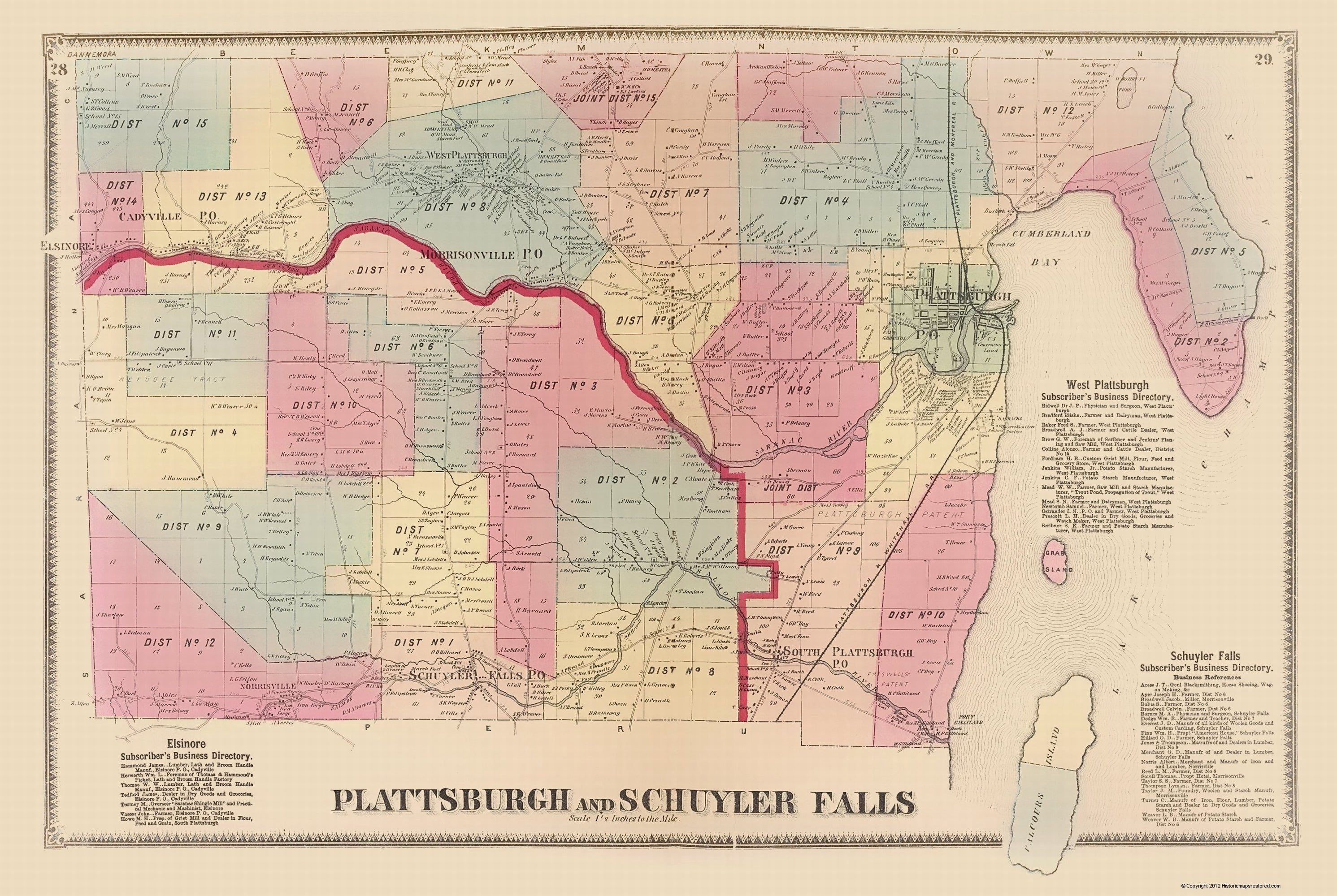 Historic City Map - Plattsburgh Schuyler Falls New York - Beers 1869 ...
