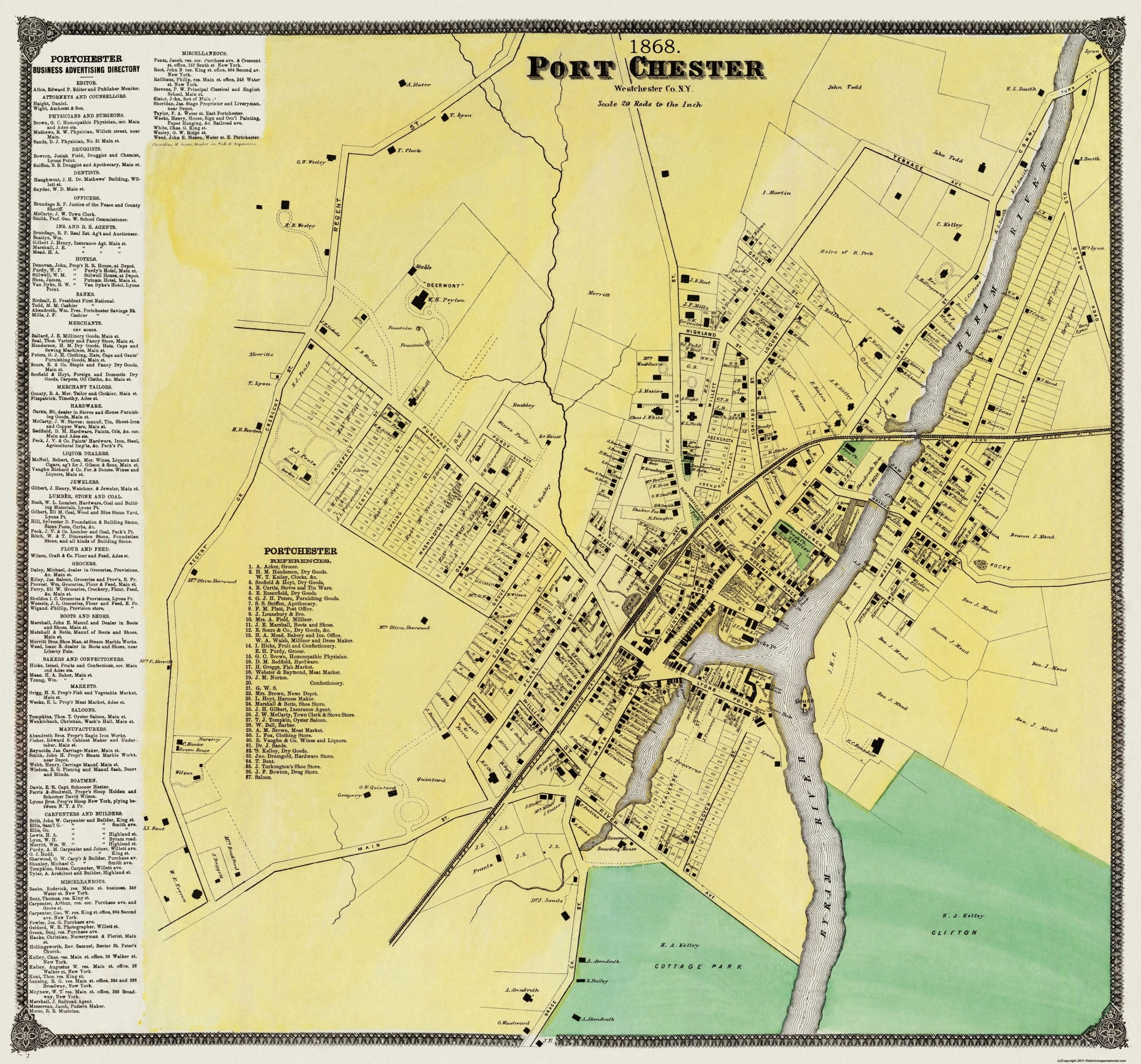 Historic City Map - Port Chester New York - Beers 1868 - 24.69 x 23 ...