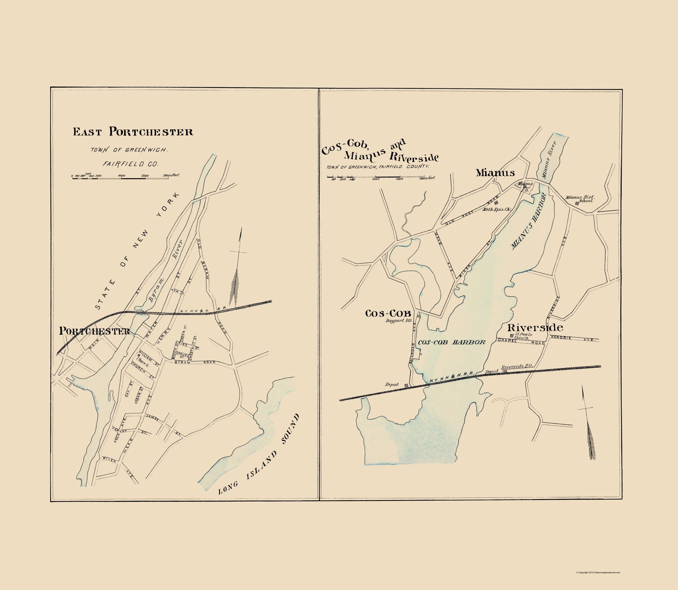 Historic City Map - Portchester East Connecticut - Hurd 1893 - 23 x 26. ...
