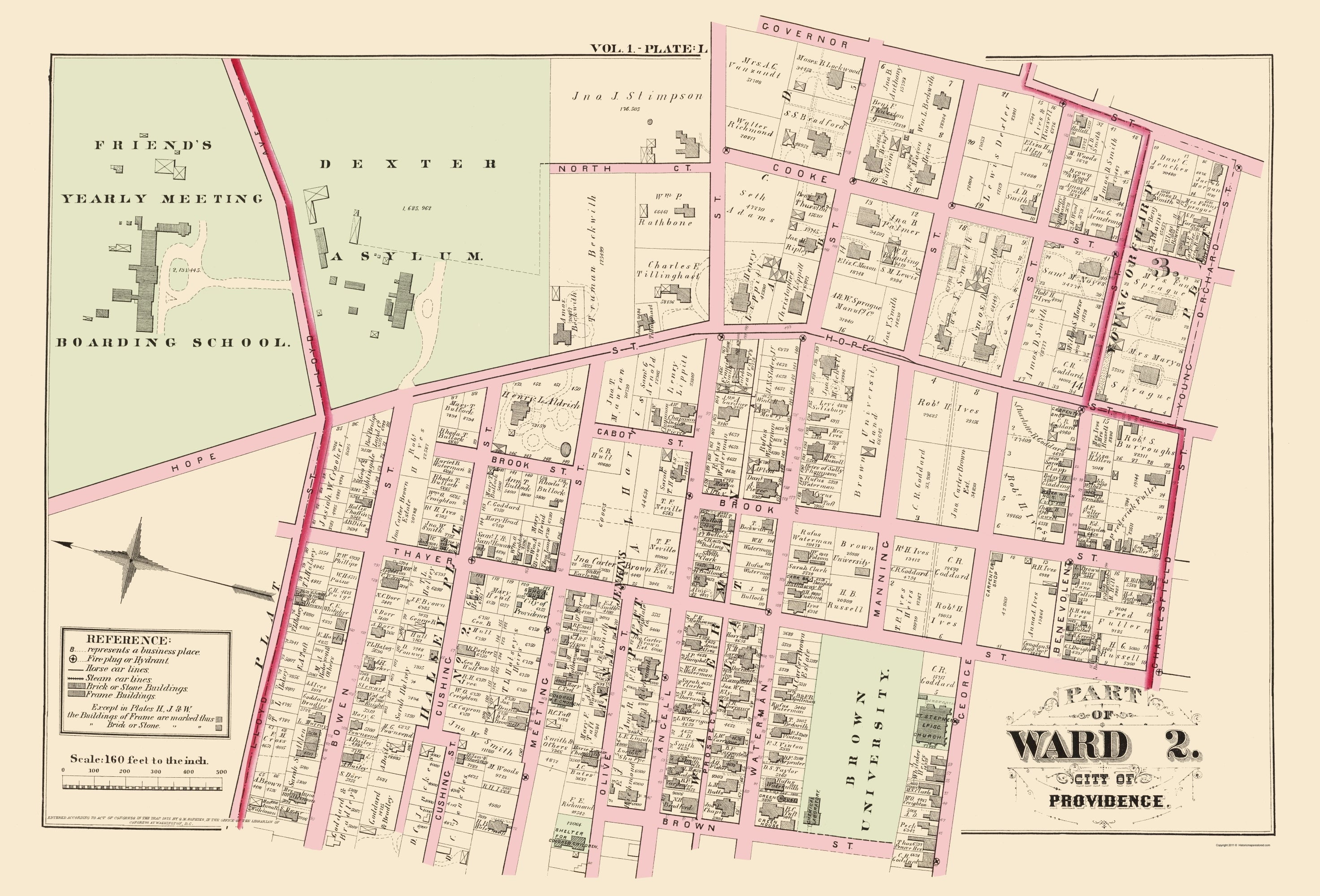 Historic City Map - Providence Ward 2 Rhode Island - Hopkins 1875 - 23 ...
