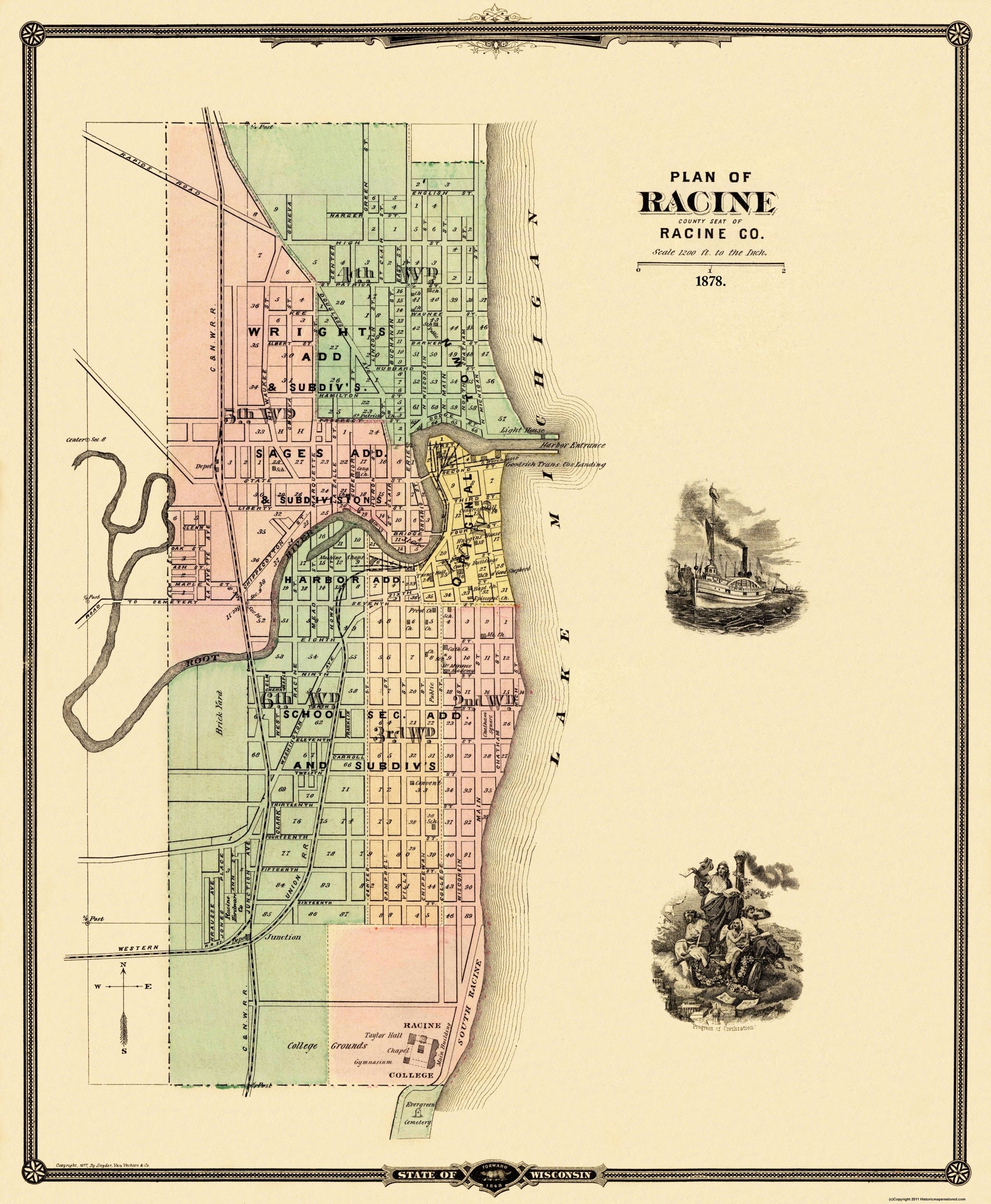 Historic City Map - Racine Wisconsin - Snyder 1878 - 23 x 27.94 ...