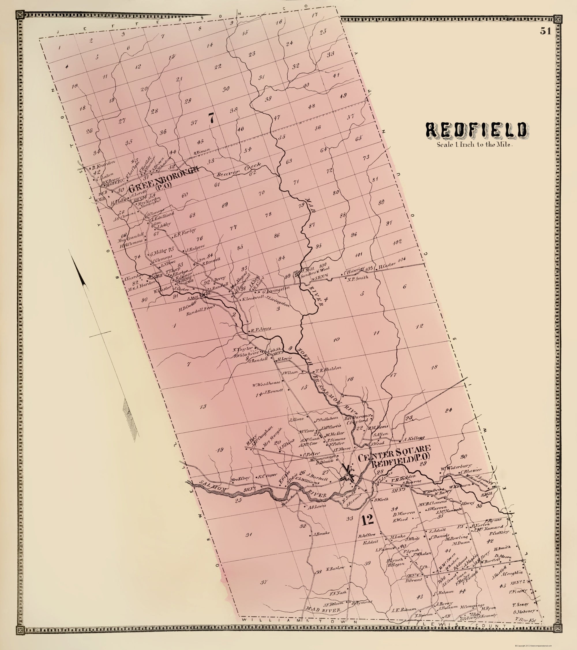Historic City Map - Redfield New York - Stone 1866 - 23 x 25.91 ...
