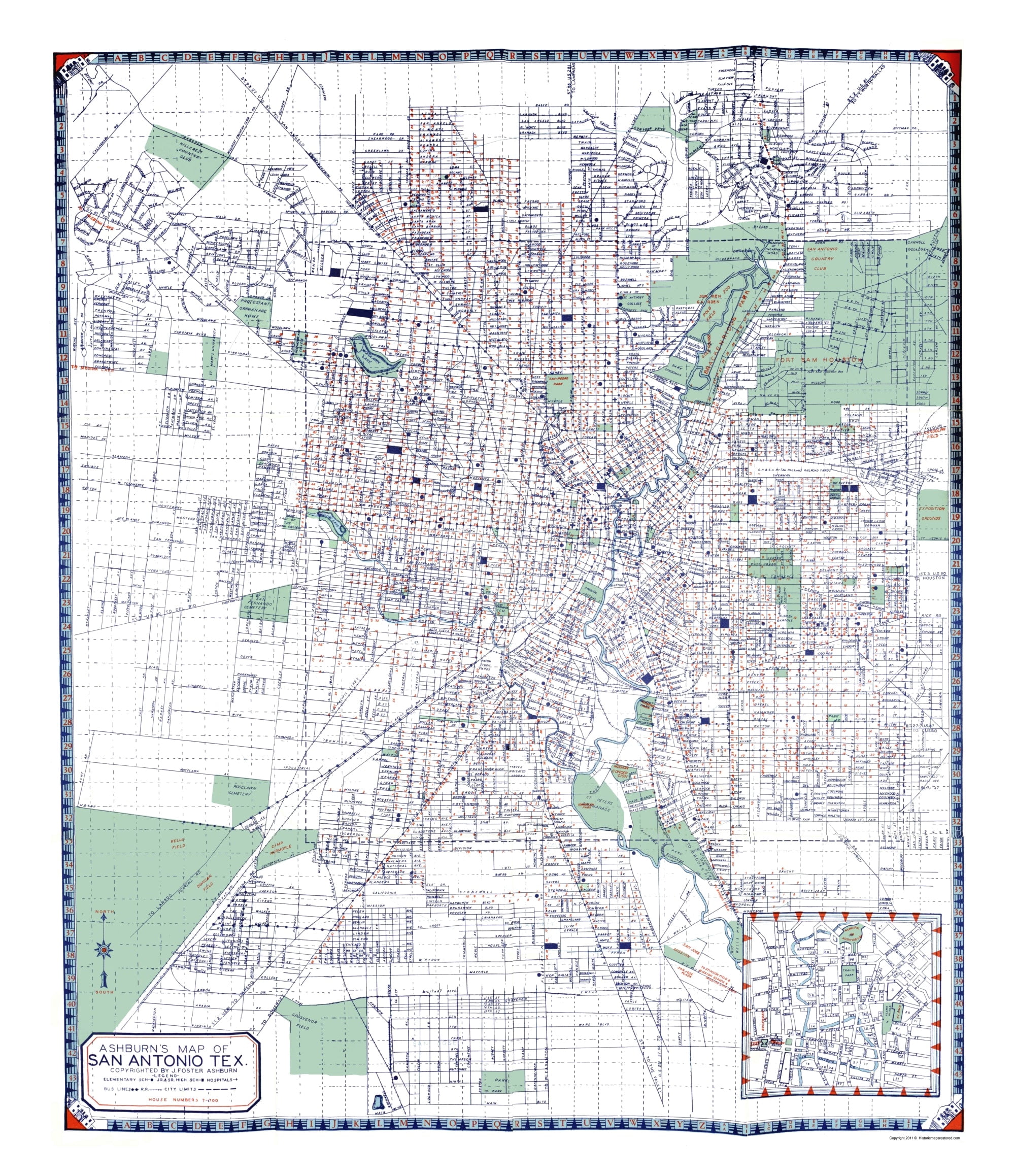Historic City Map - San Antonio Texas - Ashburn 1940 - 23 x 26.65 ...