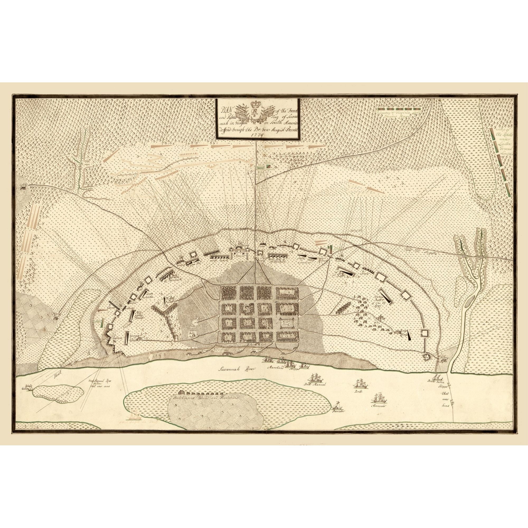 Historic City Map - Savannah Georgia - Prevost 1779 - 33.46 x 23 ...